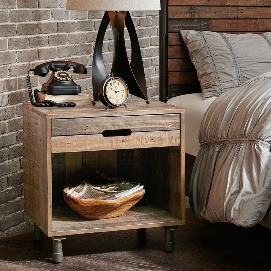 Cterwk Solid Wood Nightstand with 1 Drawer and 1 Open Shelf, Brown ...