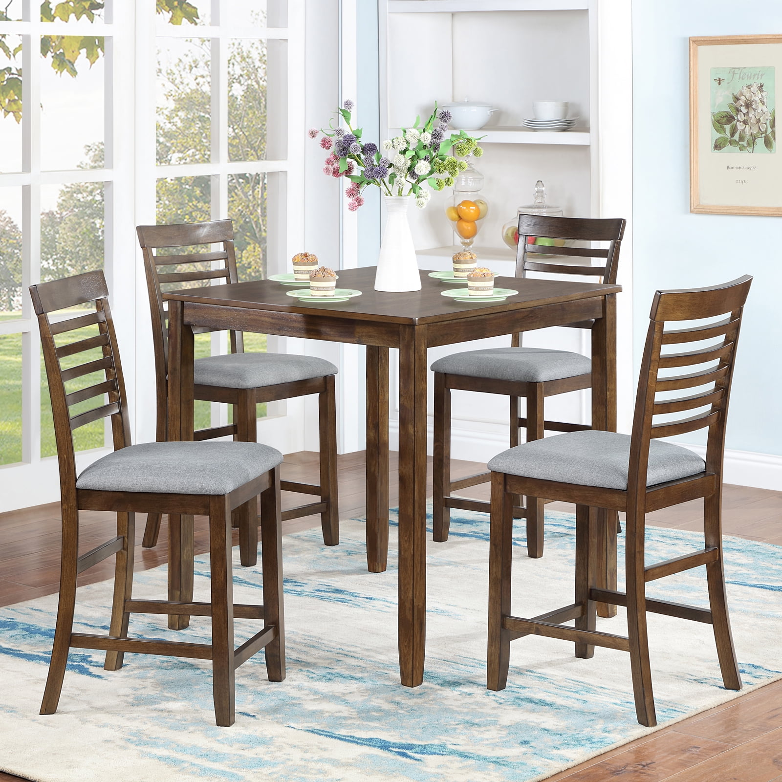 Cterwk Square Wooden Tabletop Dining Table with 4 Pack Chair, Modern ...