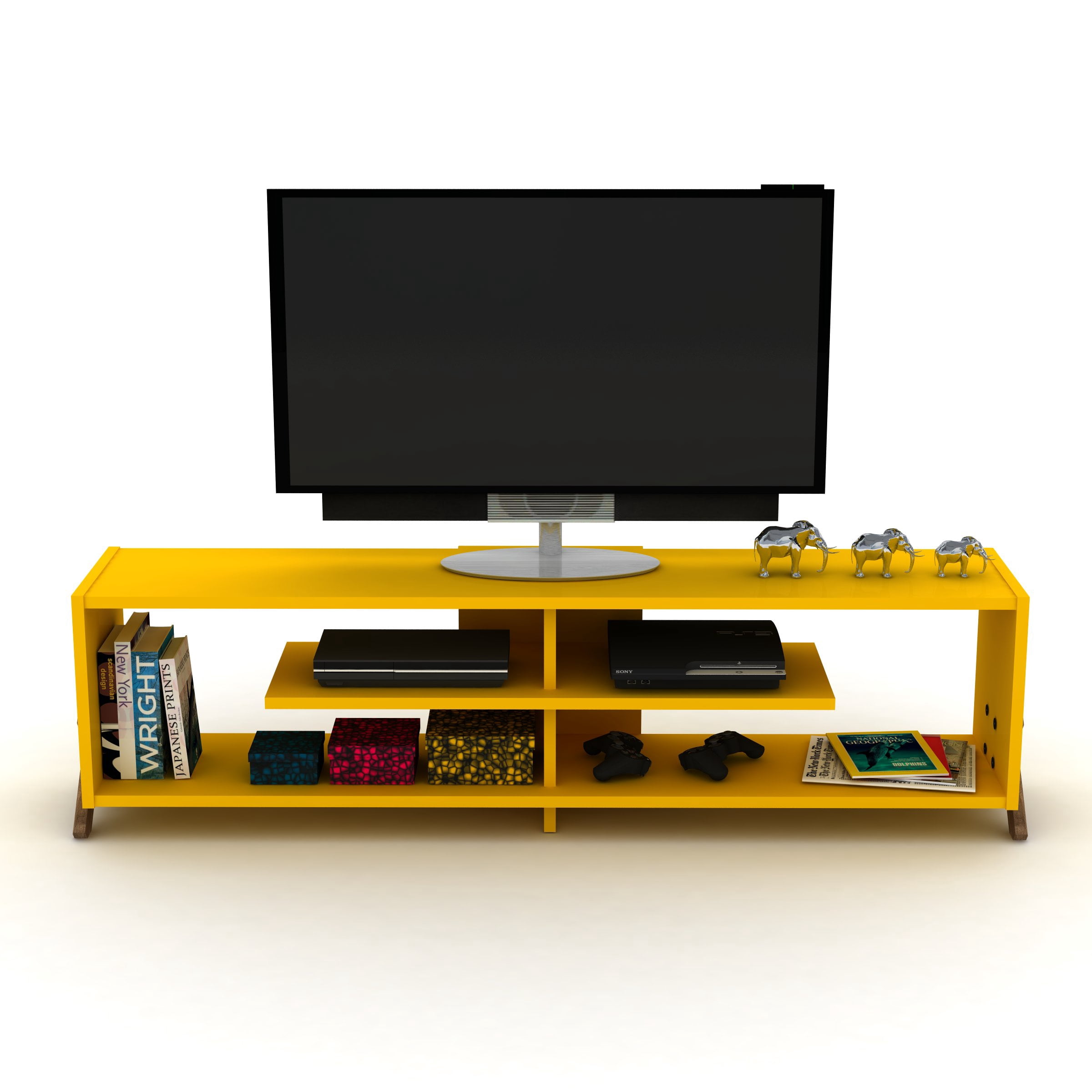 Cterwk TV Stand 4 Shelves Open Storage Wood Legs Entertainment Centre ...