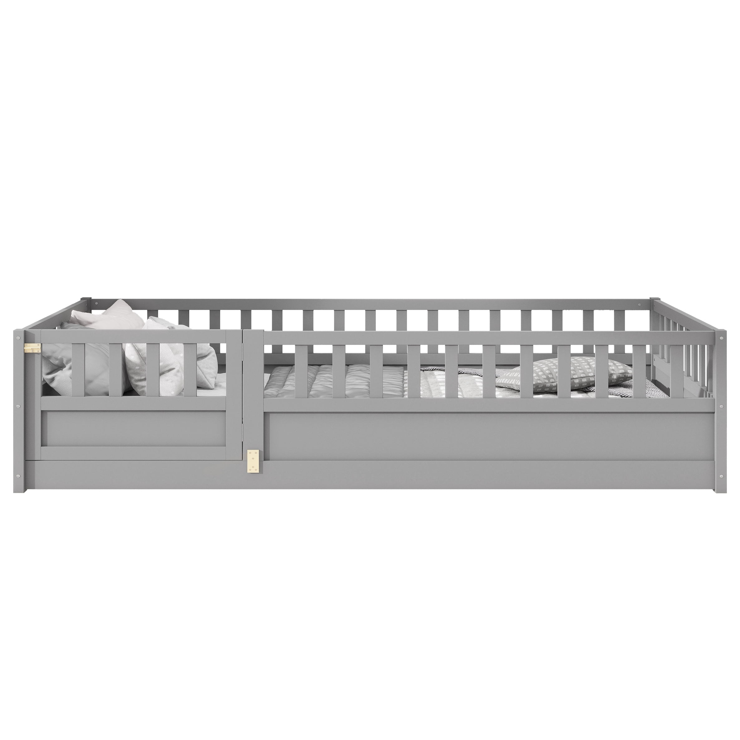 Cterwk Twin Size Floor Bed with Fence and Door, Wood Floor Bed Frame ...