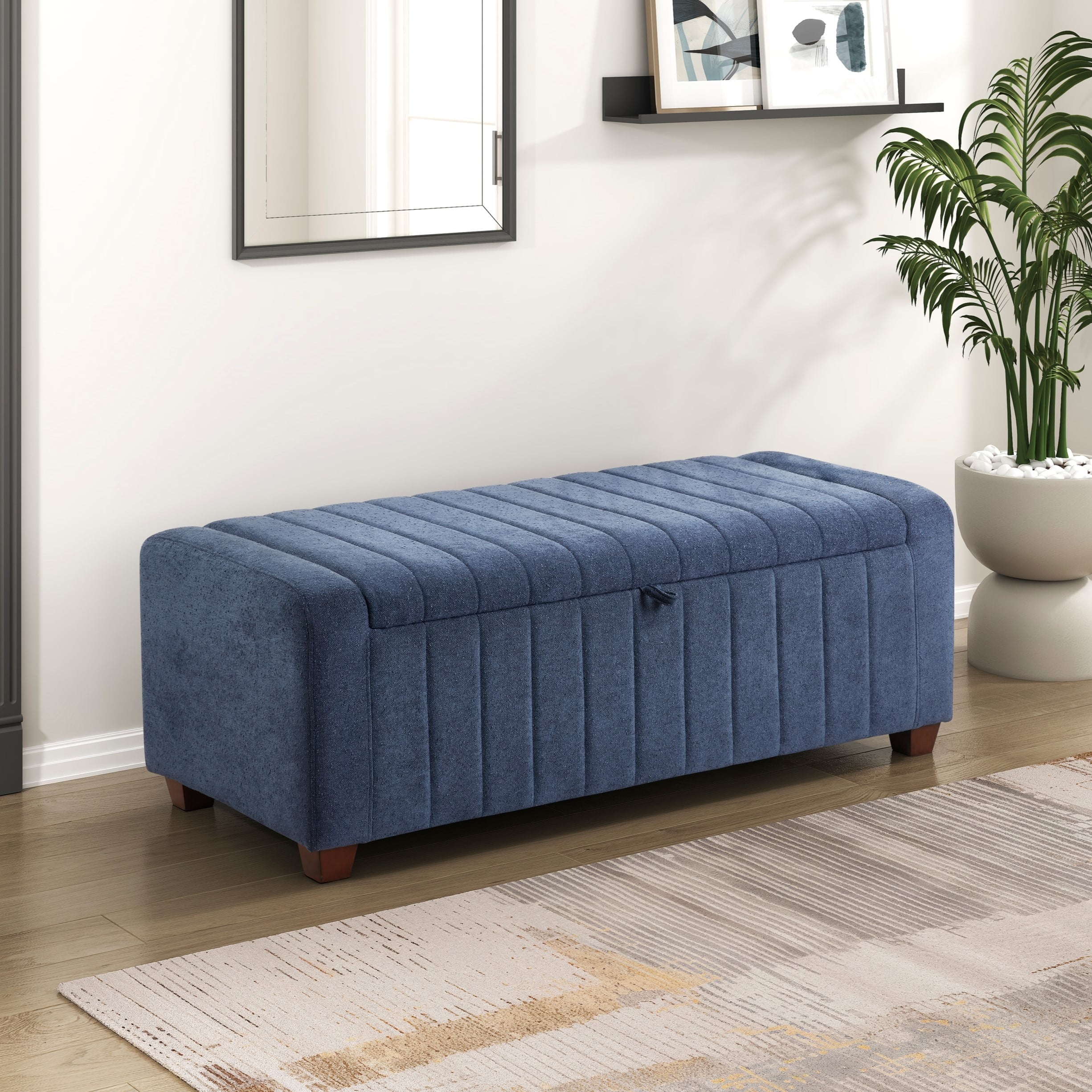 Cterwk Upholstered Boucle Storage Bench with Wood Frame, Blue - Walmart.com