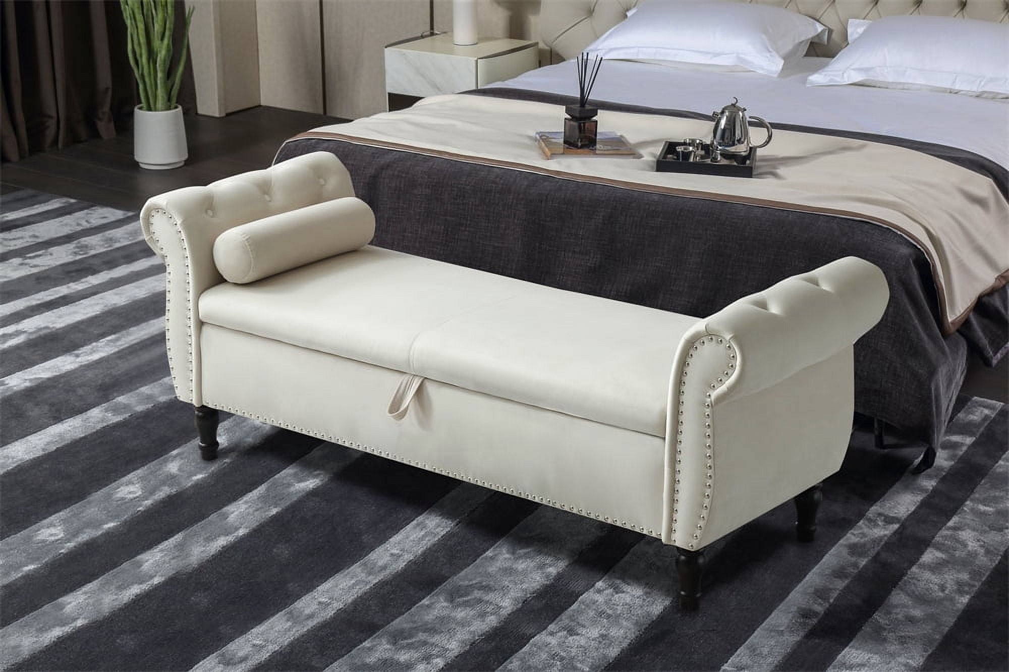 Cterwk Velvet Storage Footstool with Solid Wood Legs, Long Bench for ...