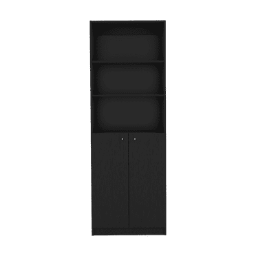 "WIAWG Tall Black 5-Tier Bookshelf with Glass Enclosed Bookcase, Large ...
