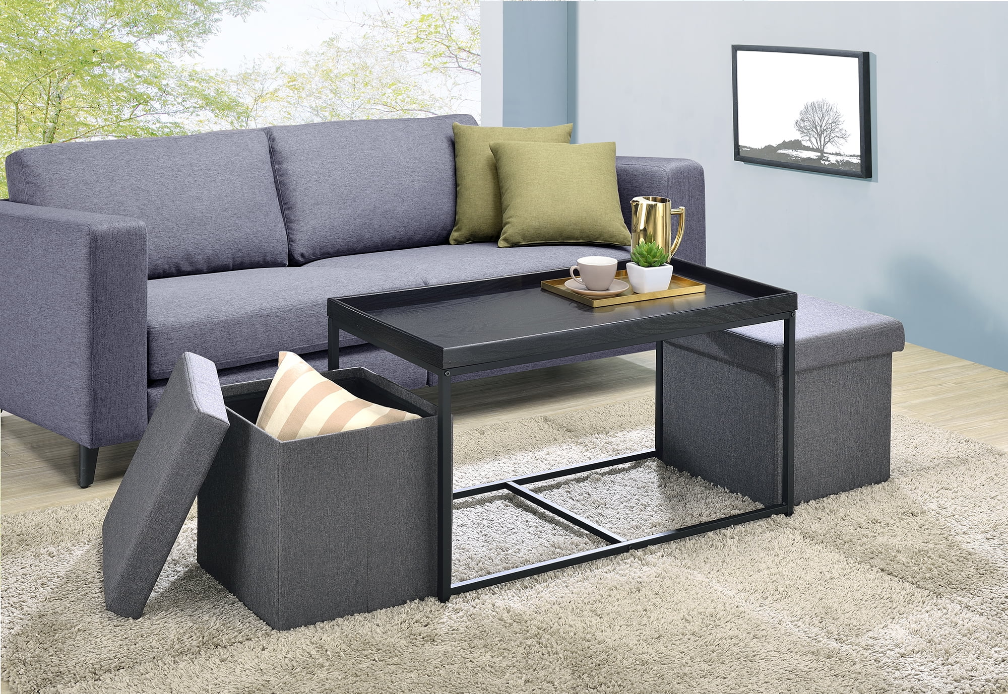 Cterwk Wood Grain Coffee Table with Raised Edges, Black - Walmart.com