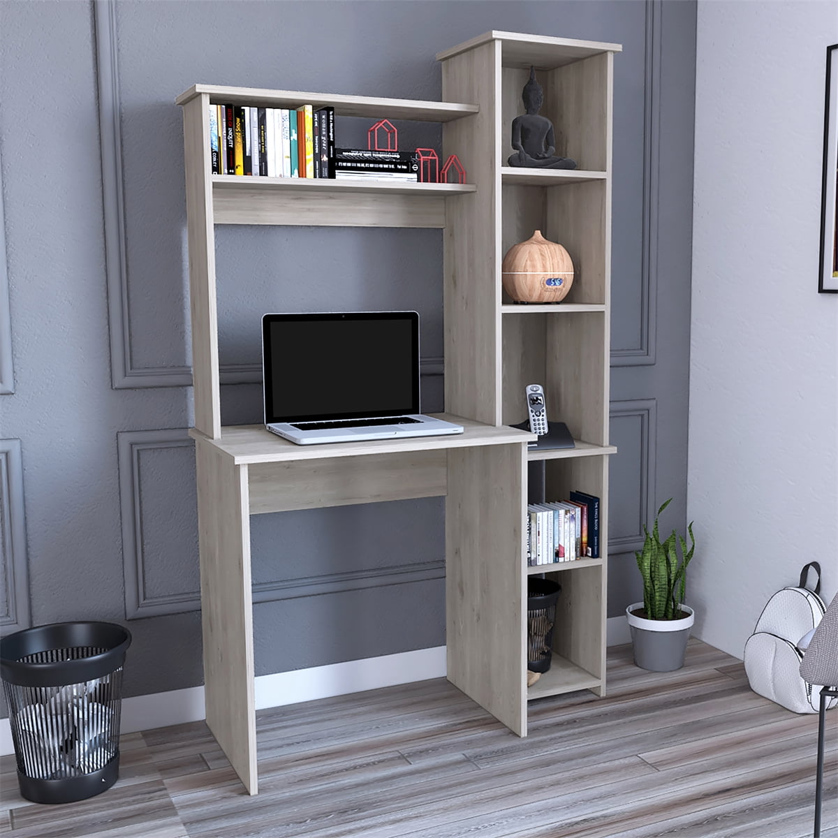 Cterwk Writing Desk, Light Gray, Particle Board, Storage Shelf ...