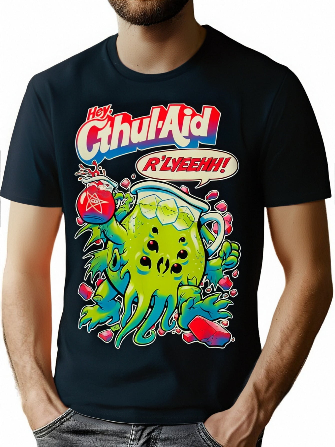 Cthulhu Aid - Funny Cthulhu anime T-shirt, free, Men's Casual Short ...