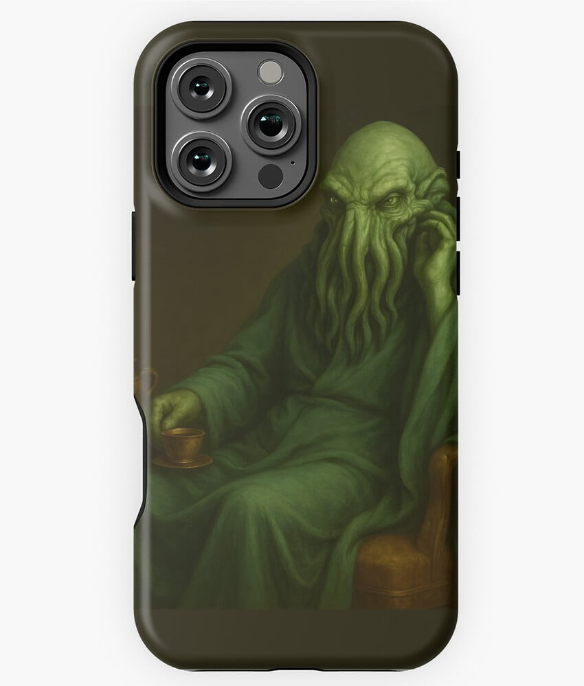 Cthulhu Drinking Tea Funny Lovecraft Phone Case for iPhone 16 15 14 13 ...