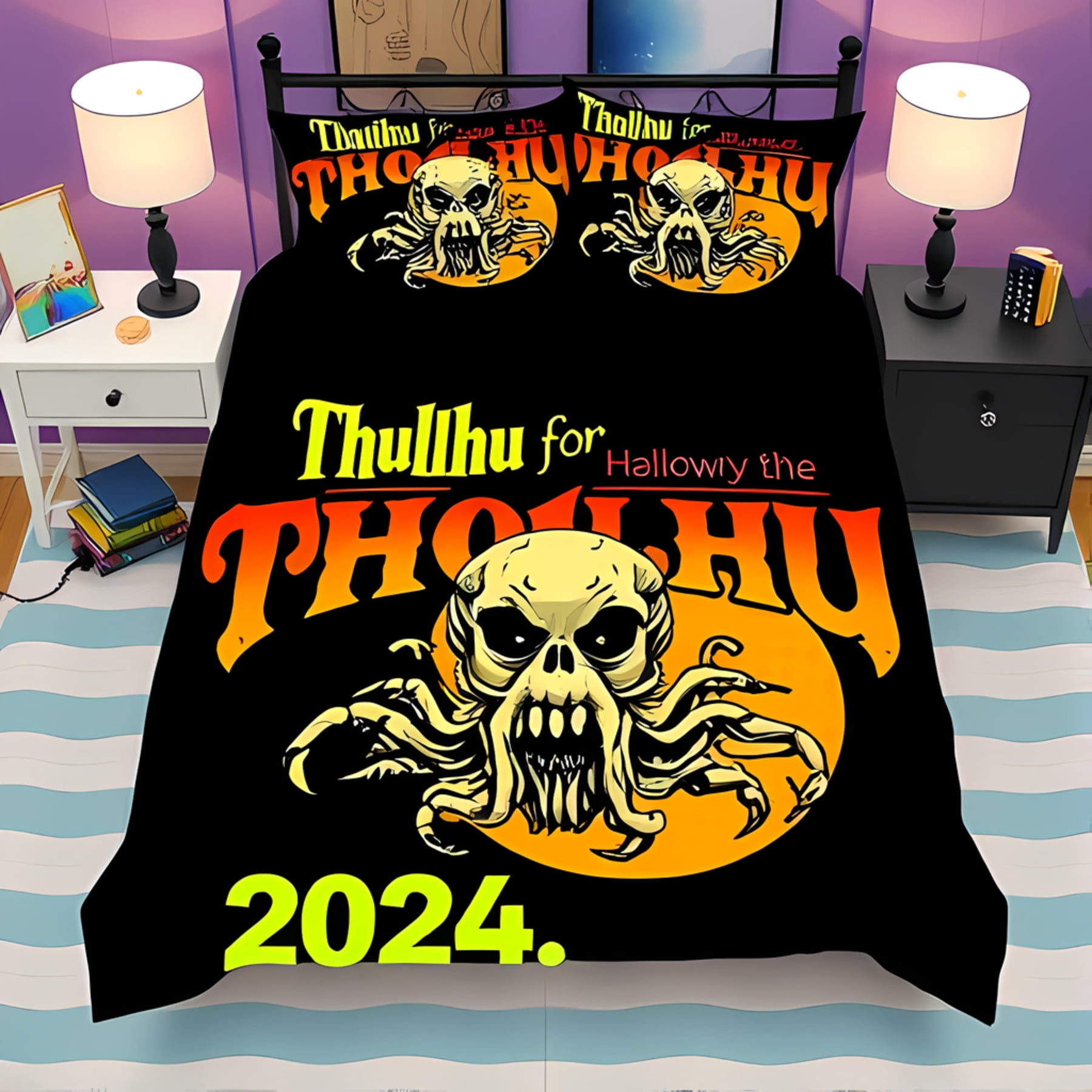 Cthulhu Halloween 3-Piece Duvet Cover Set - Whimsical Octopus Tentacle ...