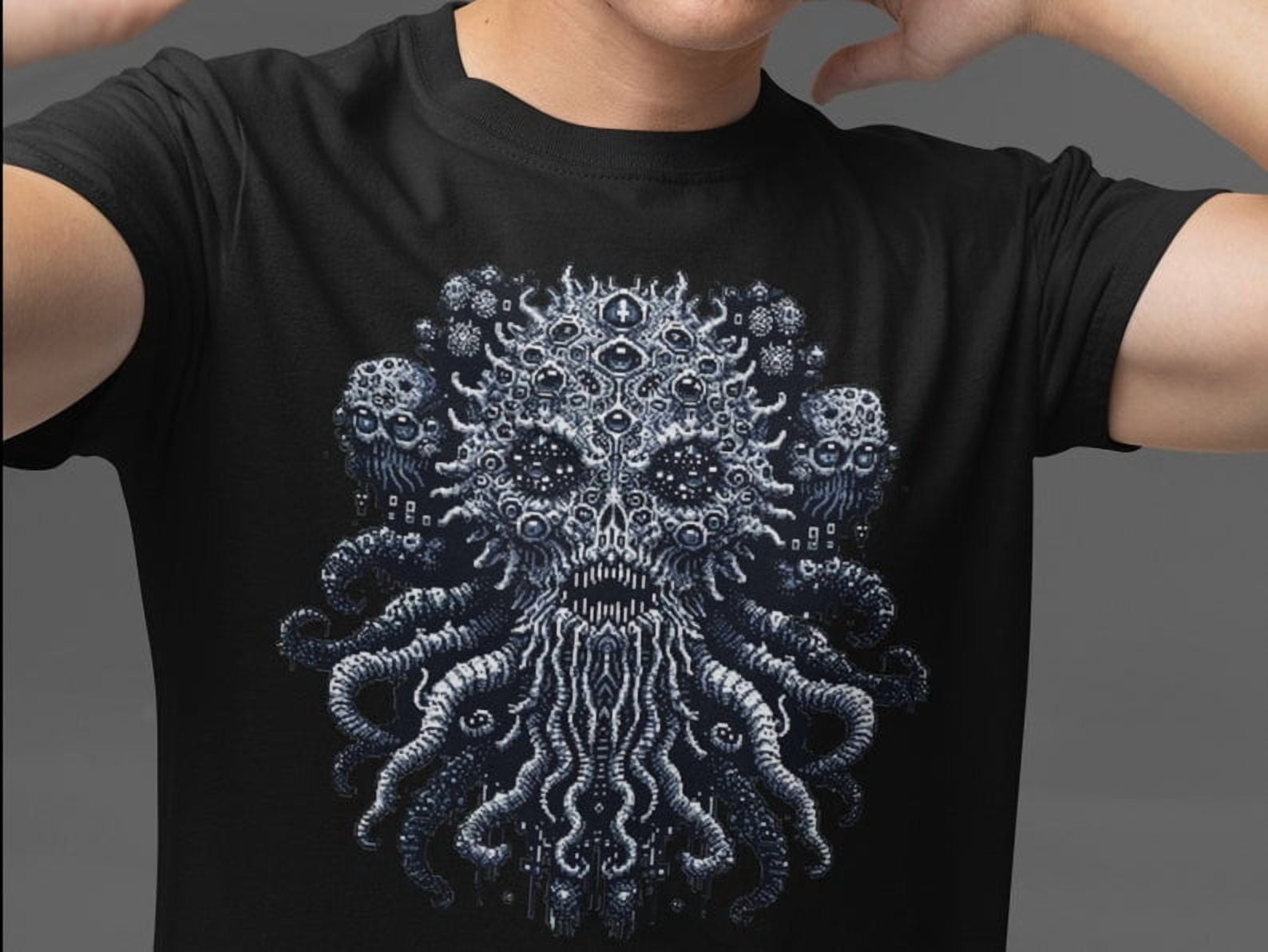 Cthulhu Lovecraftian Pixel Art T-Shirt, Retro Gamer Dark Fantasy Tee, Unisex Cotton, Gift for ...