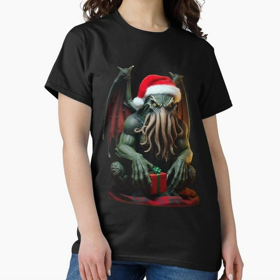 Cthulhu Sitting with Creepmas Present in Mythos Holiday Art Unisex T ...