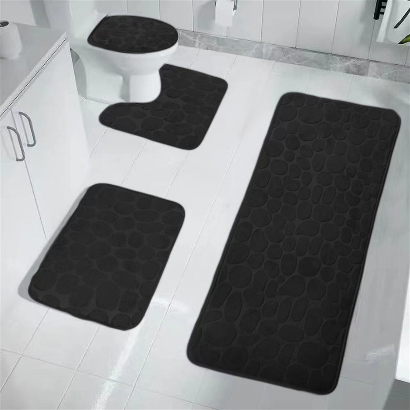 Ctnporpo 1PC Bathroom Three Embossed 50*80cm+50*40cm(U Shaped) +40*40cm Toilet Lid Toilet Mat ...