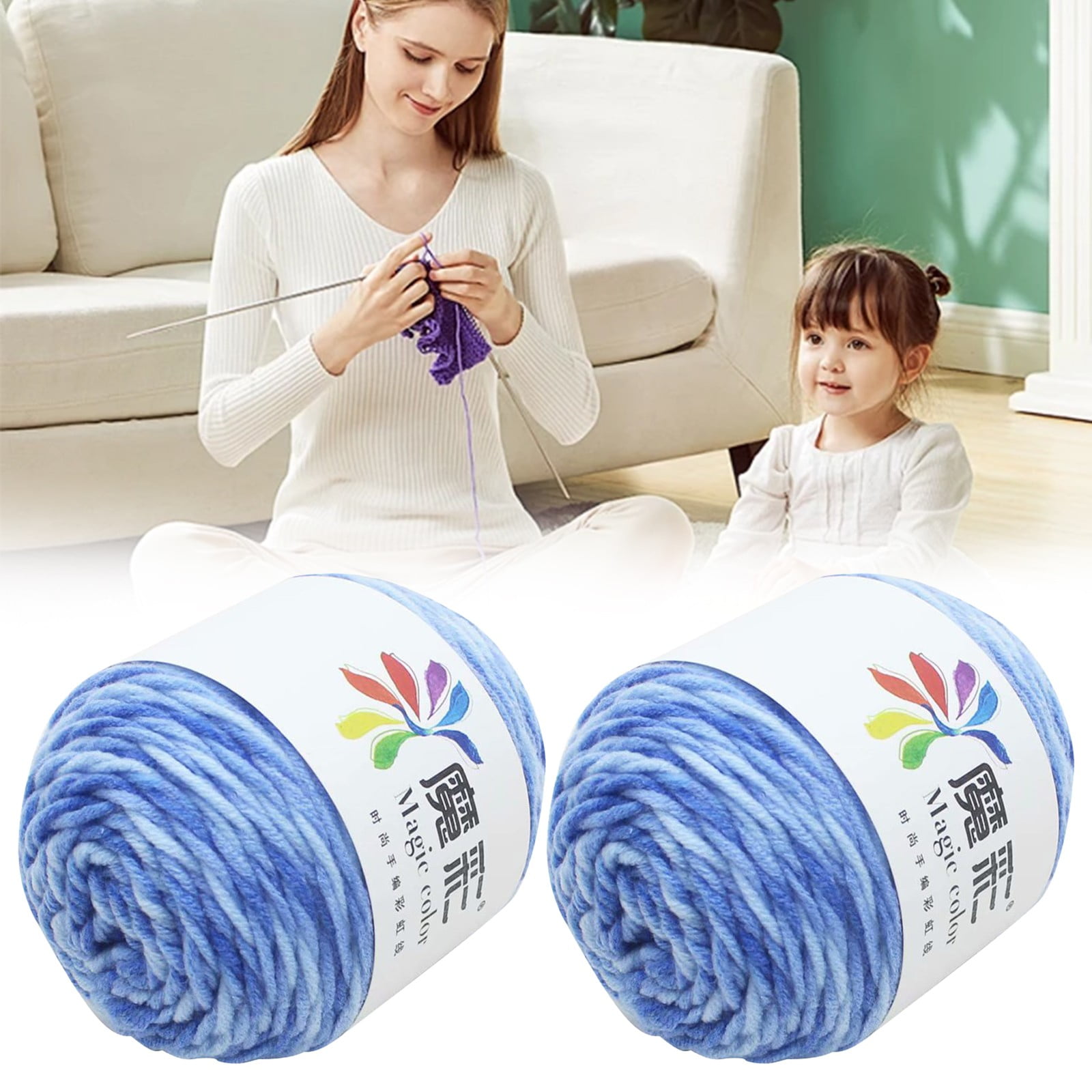 Ctnporpo 2pc Crochet Kit Yarn 5 of Rainbow Cotton Crochet DIY Sweater ...