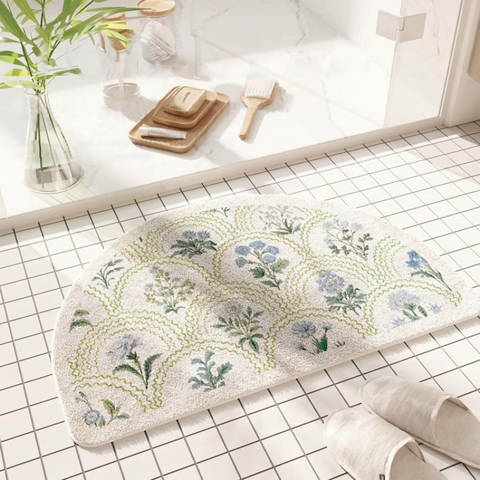 Ctnporpo Carpet Half Circle Bathroom Rugs Spring Floral Print Absorbent ...