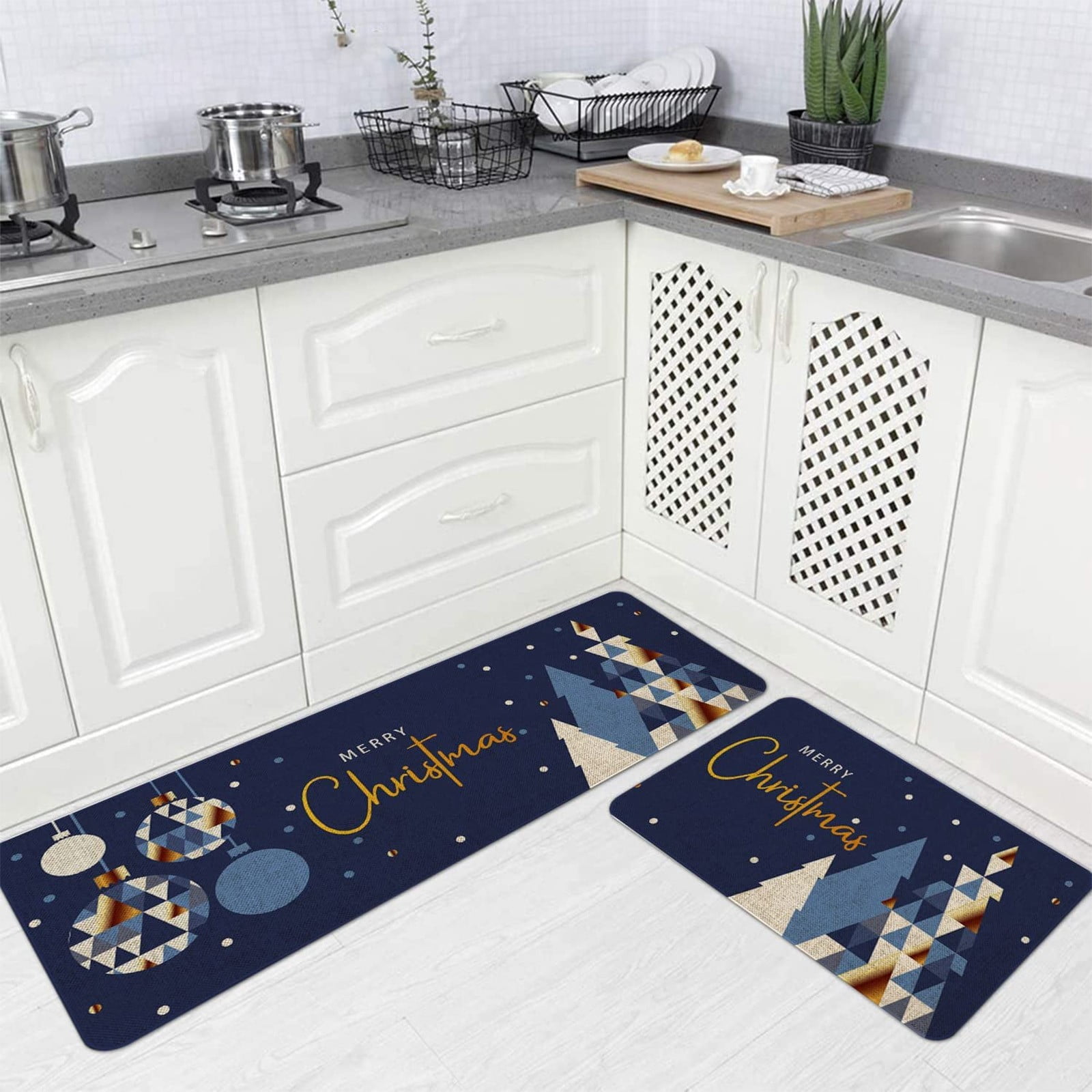 Ctnporpo Carpet Merry Christmas Kitchen Mats Set Of 2 Anti Stain Floor ...
