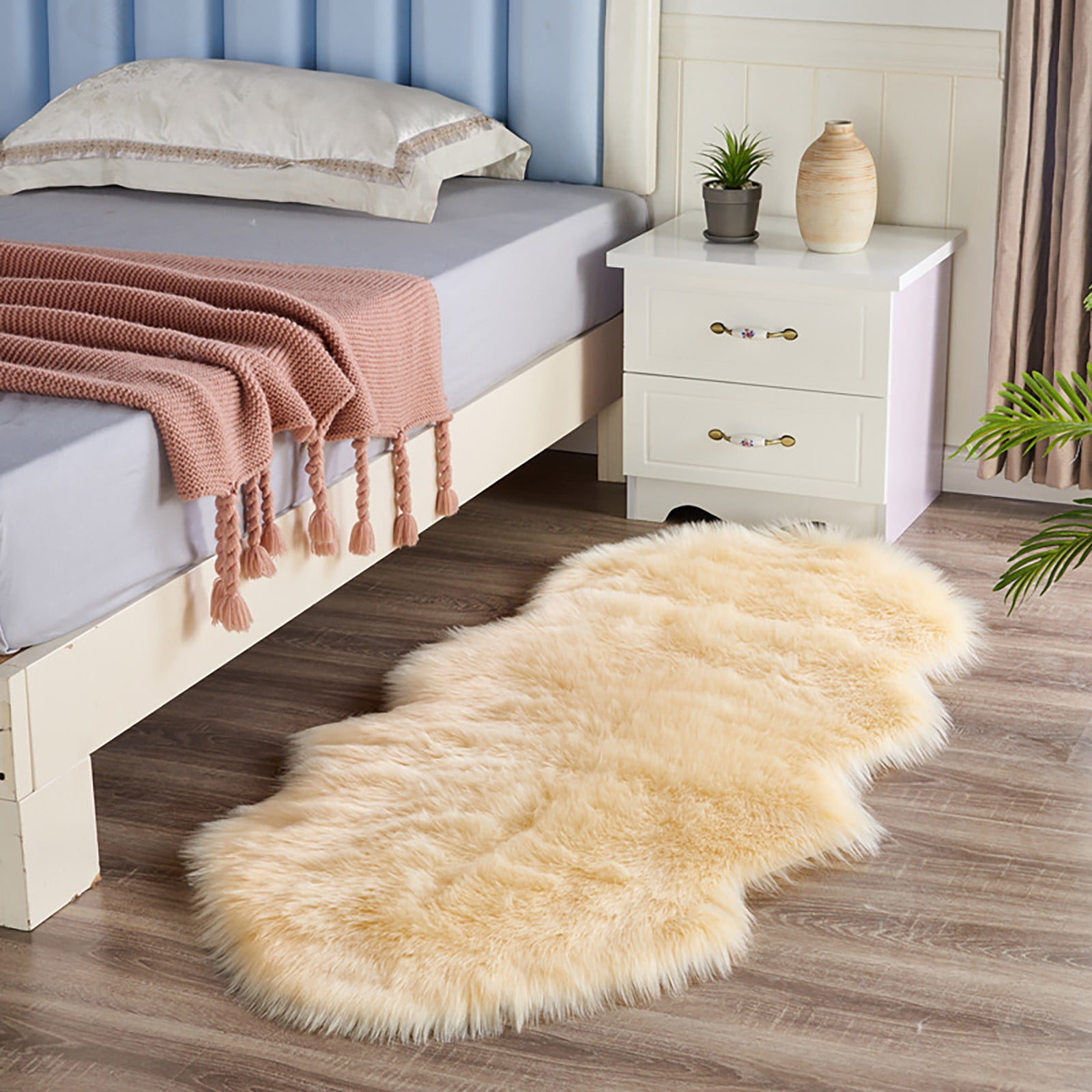 Ctnporpo Carpet Small Area Rug 2x4 Rug Beige Faux Rug Sheepskin Rug ...