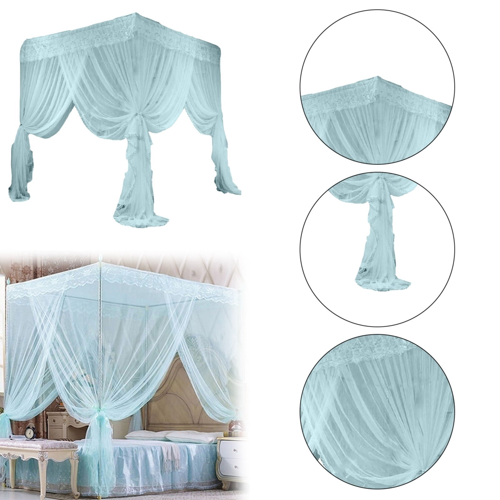 Ctnporpo Curtains Elegant Lace Canopy Net No Frame Required for Easy ...