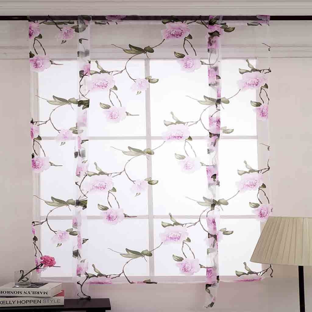 Ctnporpo Curtains Leaves Sheer Curtain Tulle Window Treatment Voile ...