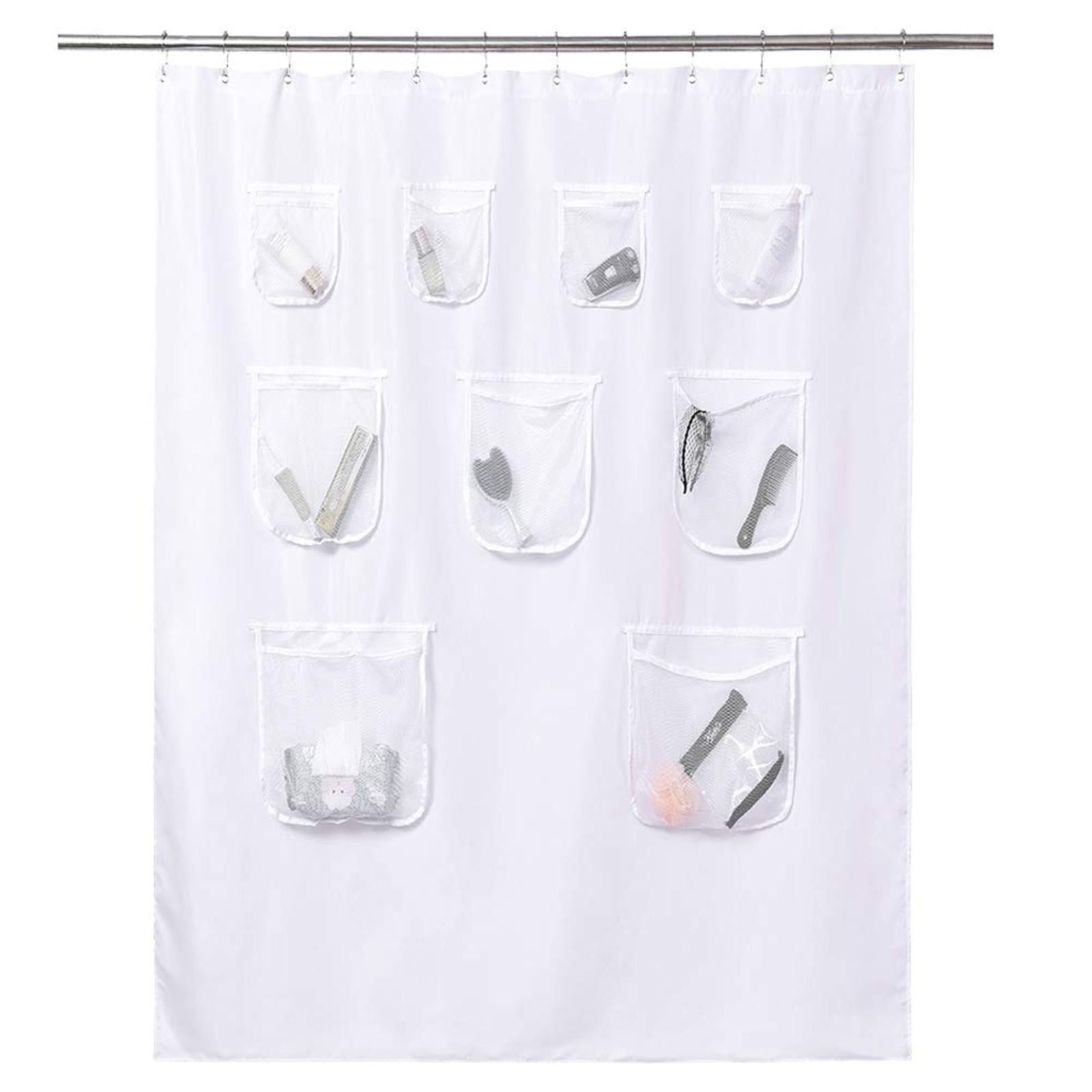 Ctnporpo Extra Long Fabric Shower Curtain Or Liner with 9 Mesh Pocket ...
