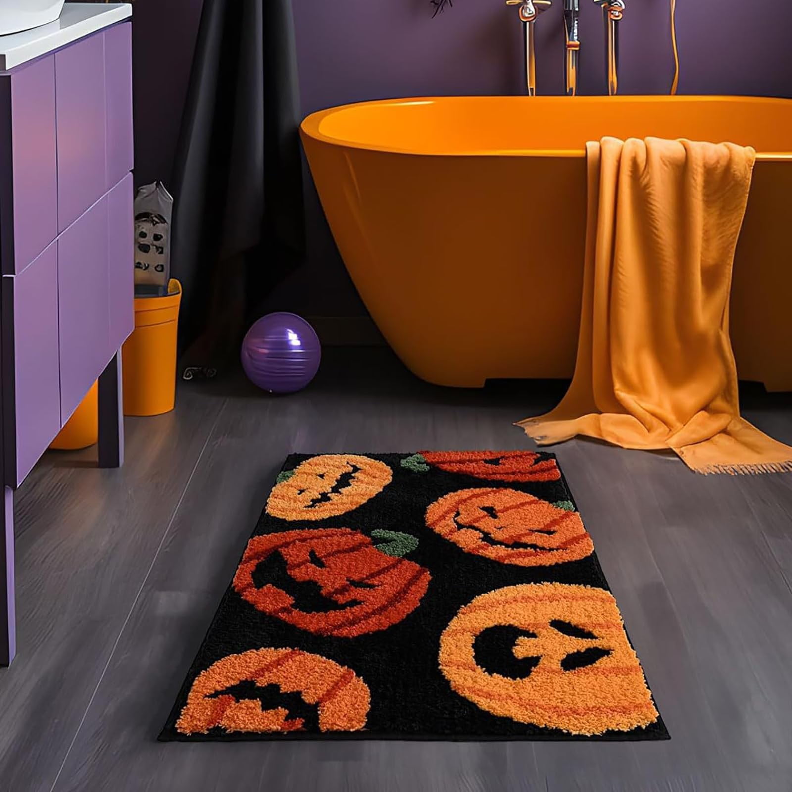 Ctnporpo Halloween Bathroom Rug Pumpkin Shower Mat Cute Pumpkin Fall ...