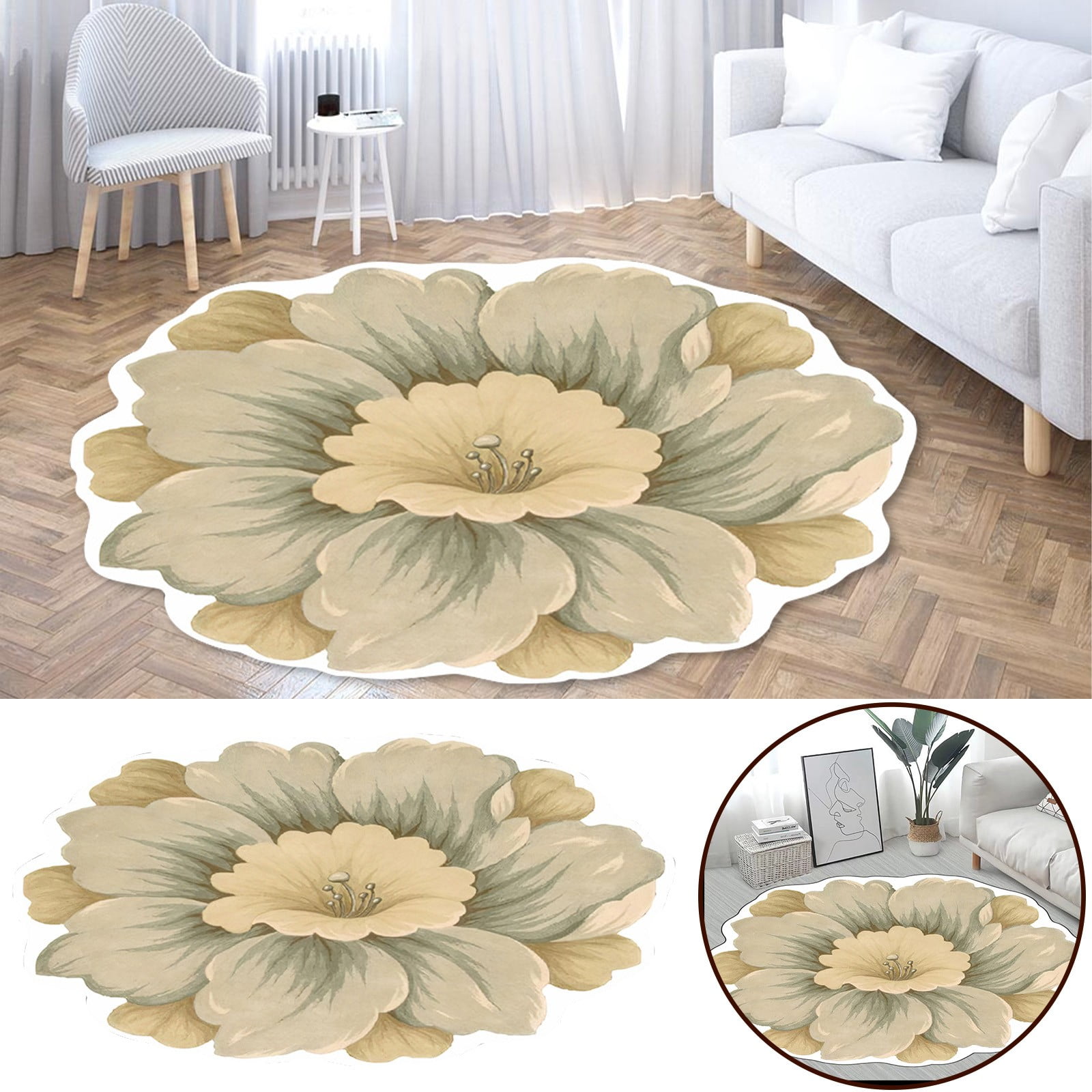 Ctnporpo Heat Transfer 3D Shaped Flower Floor Mat Sofa Bedroom Living ...