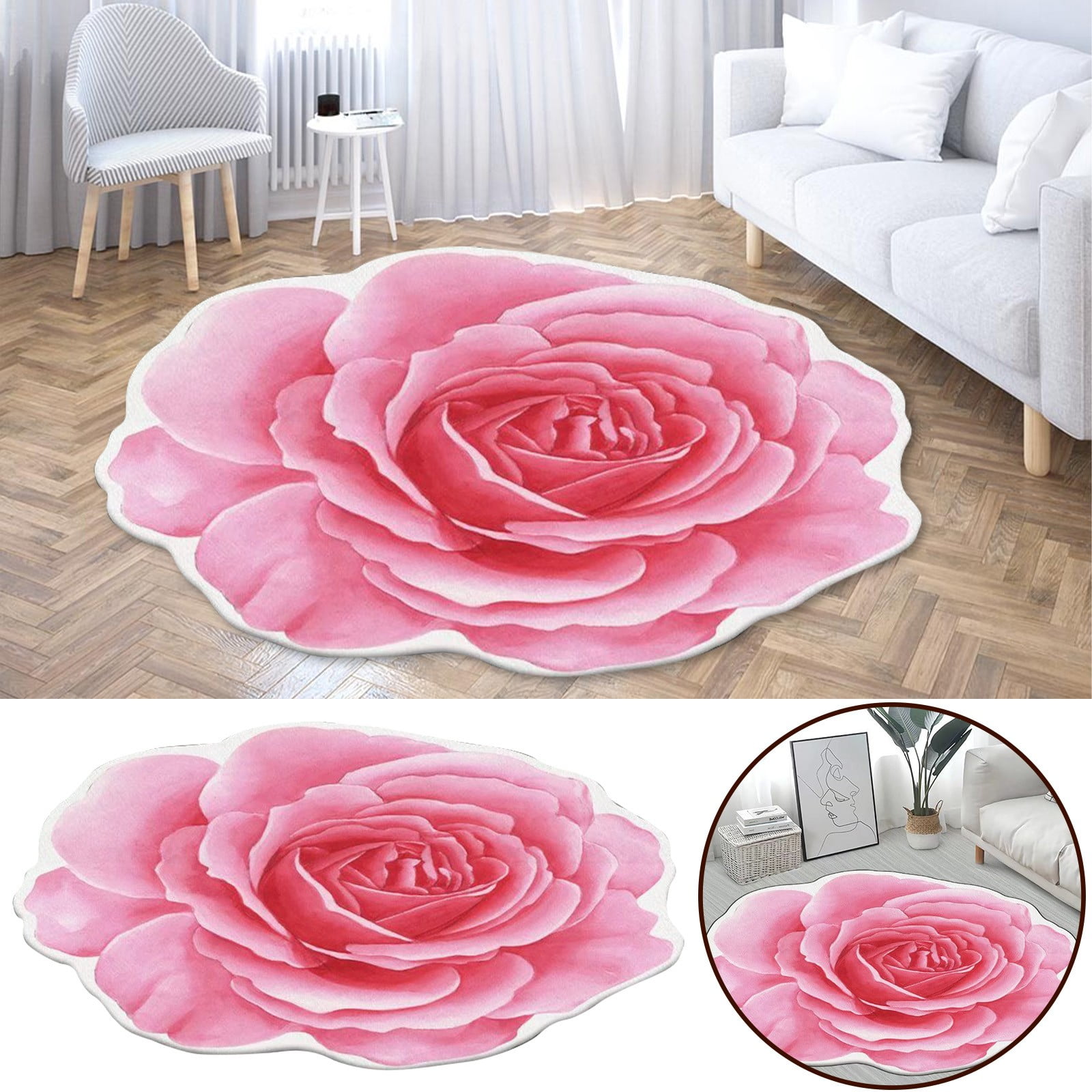 Ctnporpo Heat Transfer 3D Shaped Flower Floor Mat Sofa Bedroom Living ...