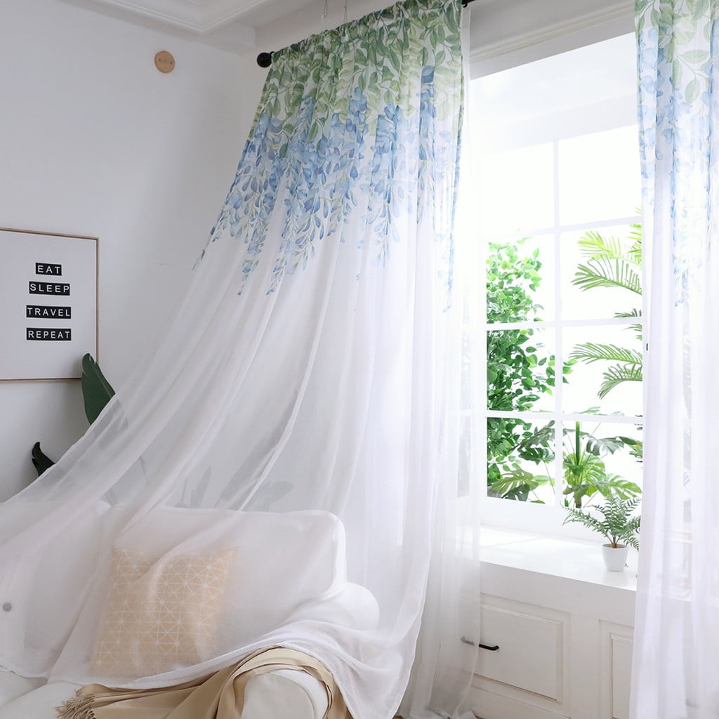 Ctnporpo Leaves Sheer Curtain Tulle Window Treatment Voile Drape ...