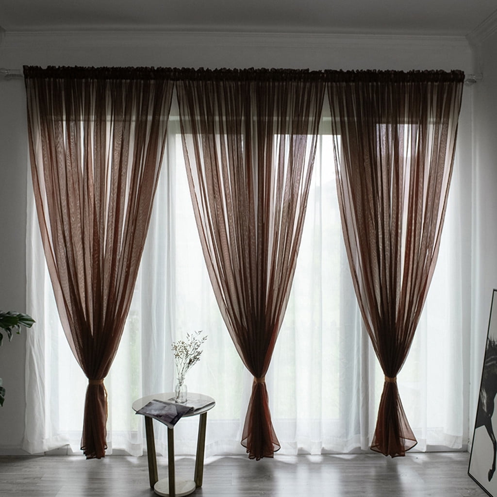 Ctnporpo Leaves Sheer Curtain Tulle Window Treatment Voile Drape ...