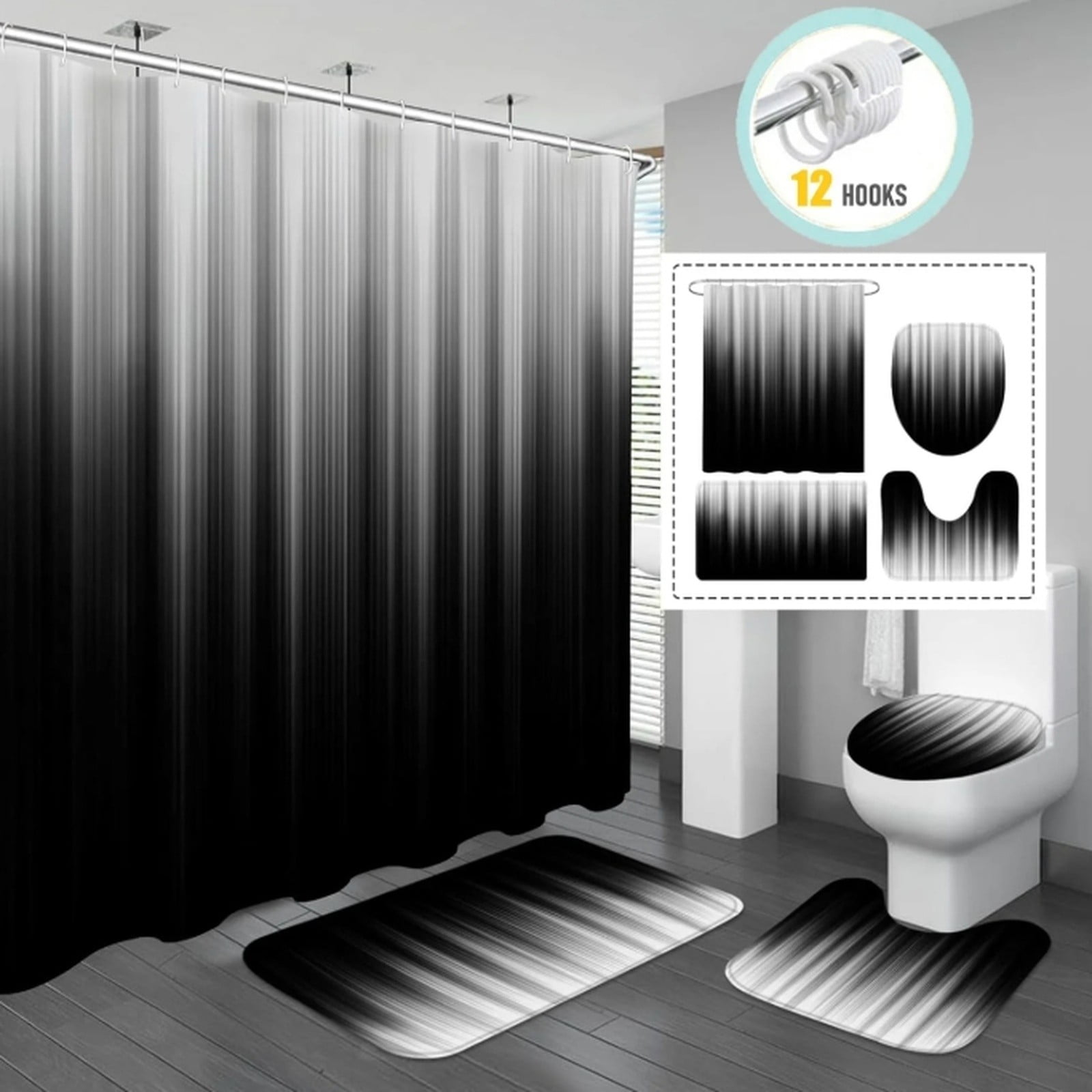 Ctnporpo Modern Gradient Style 4 Piece Curtain and Bathroom Rug Shower ...