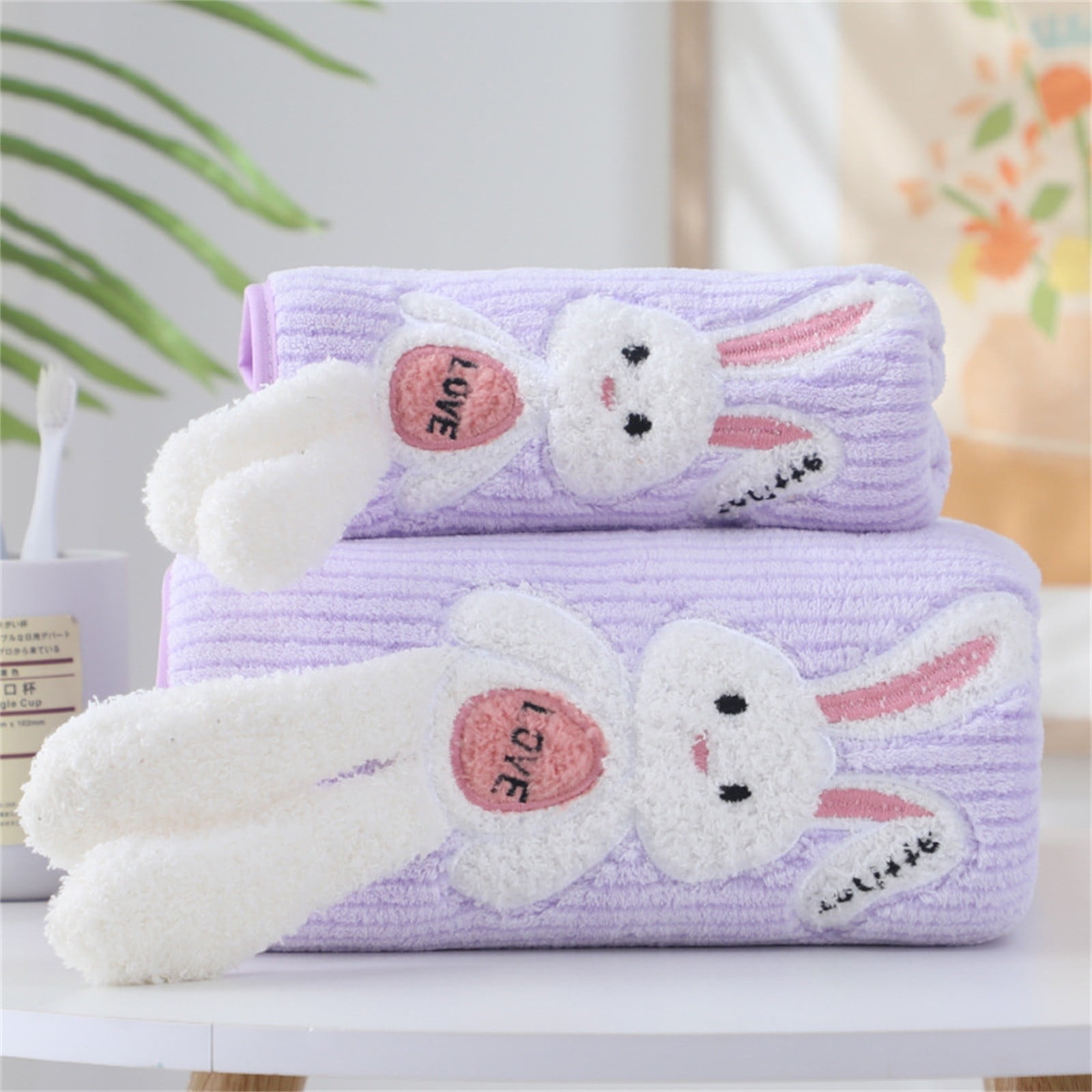 Ctnporpo Soft and Warm Coral Fleece Love Bunny Towel: Cute Design That ...