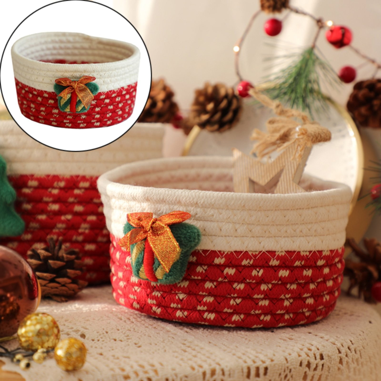 Ctnporpo Storage Case Small Christmas Basket Christmas Storage Basket Cotton Rope Woven Basket ...