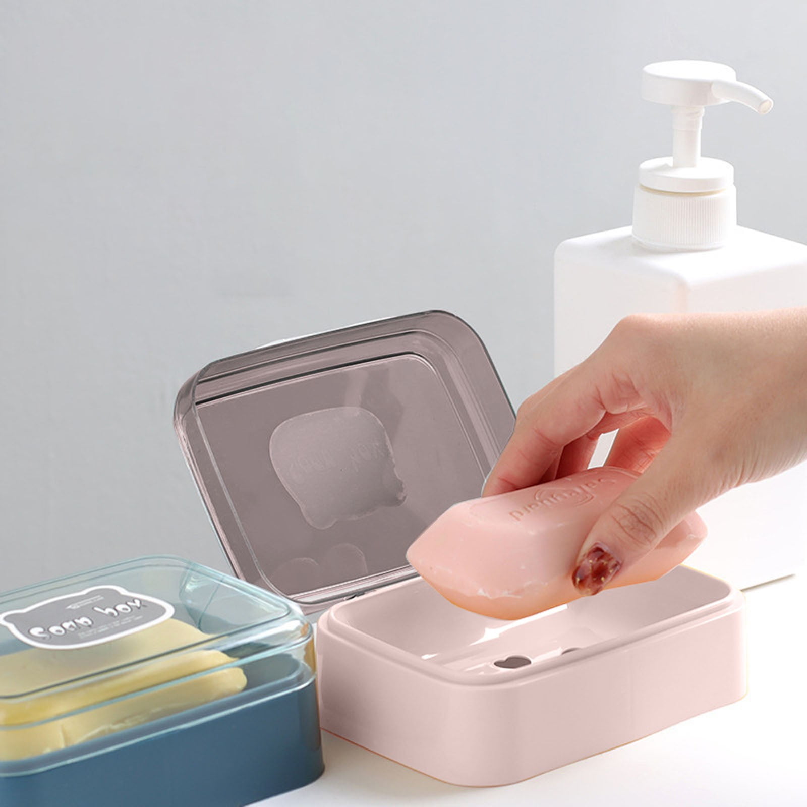 Ctnporpo Transparent Soap Dish with Lid Creative Draining Soap Box ...