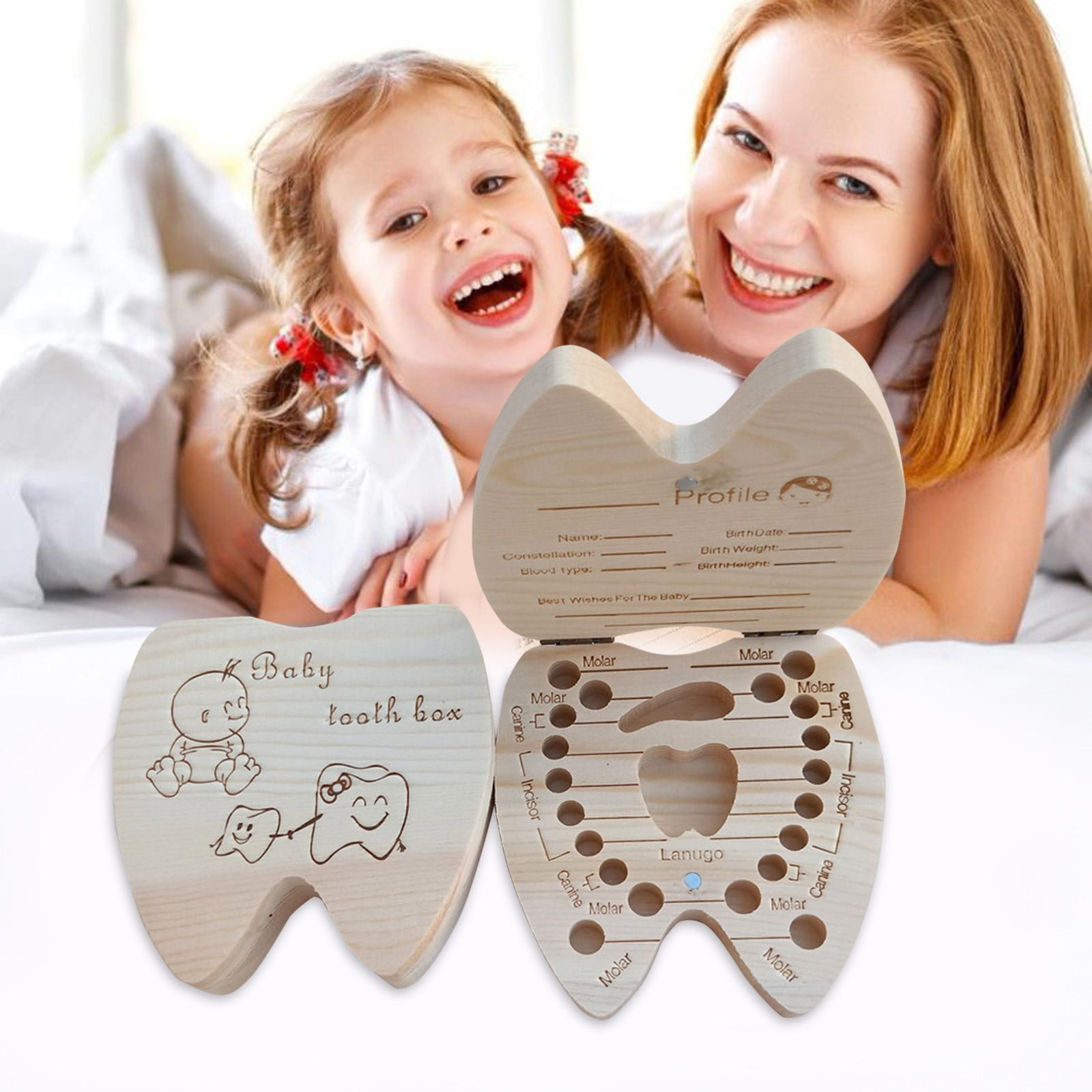 Ctnporpo Wooden Deciduous Box Fetal Hair Umbilical Cord Tooth ...