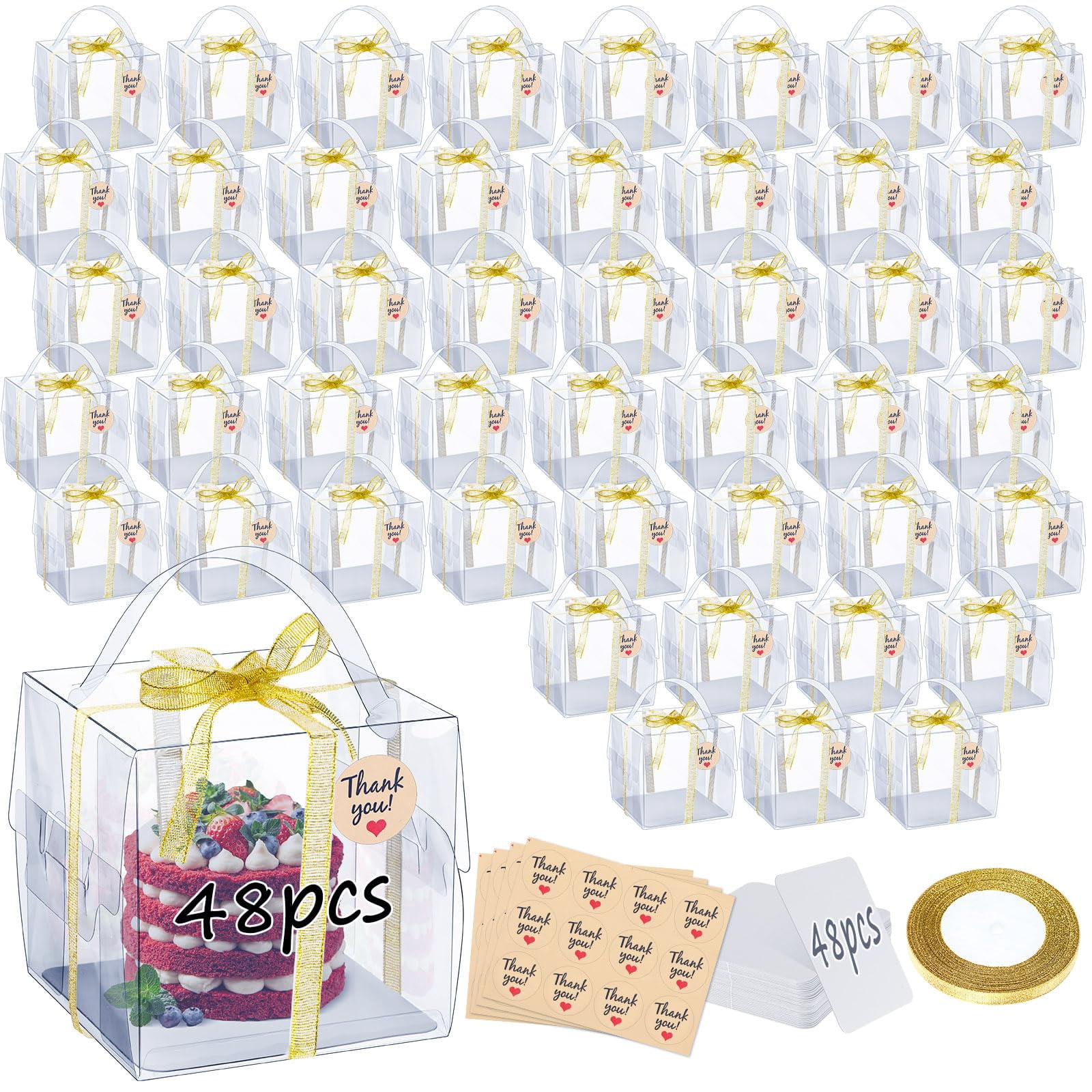 Ctosree 48pcs Clear Favor Boxes with Handles Mini Plastic Gift Box ...