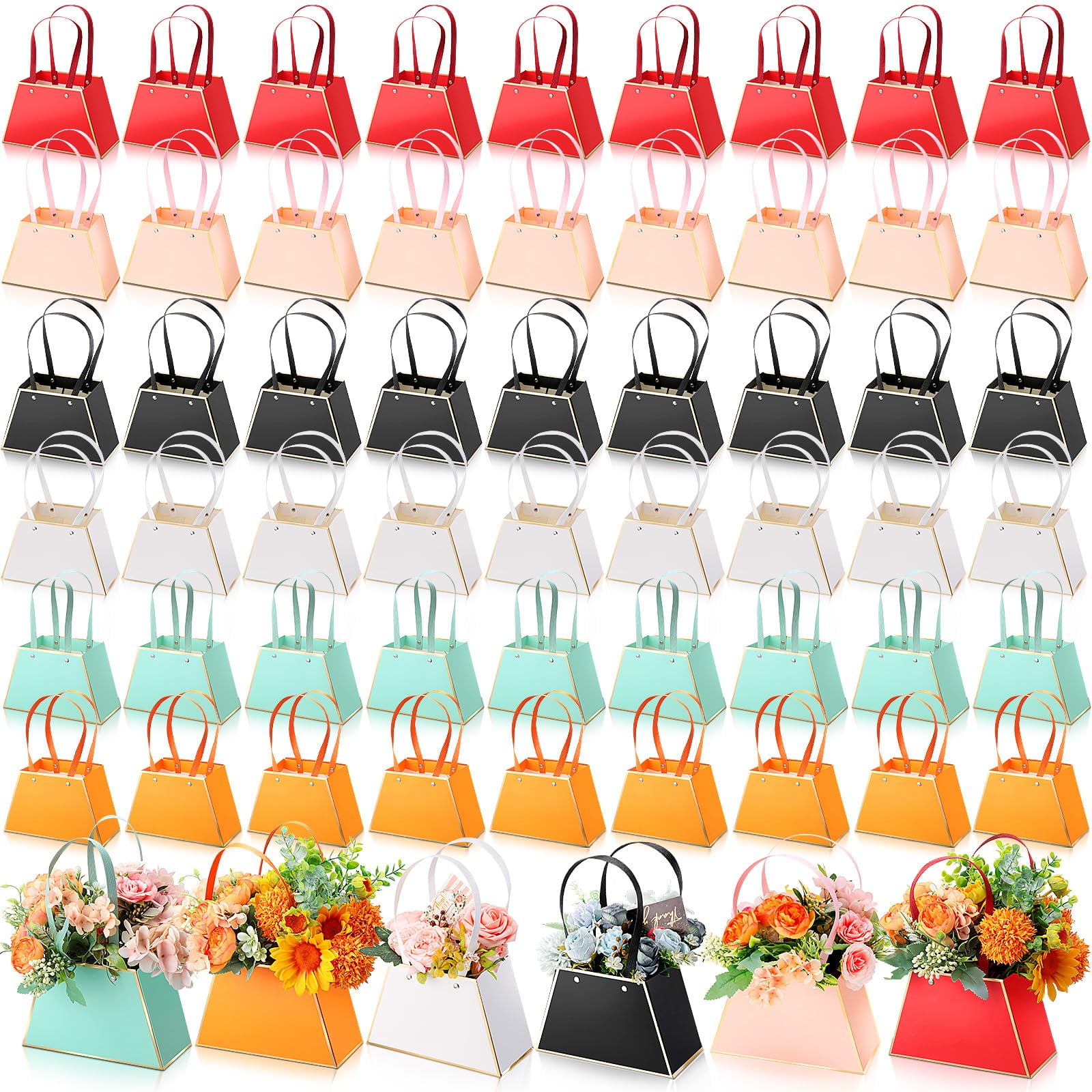 Ctosree 60 Pcs Flower TSF6 Gift Bags Portable Floral Paper Bouquet Bags ...