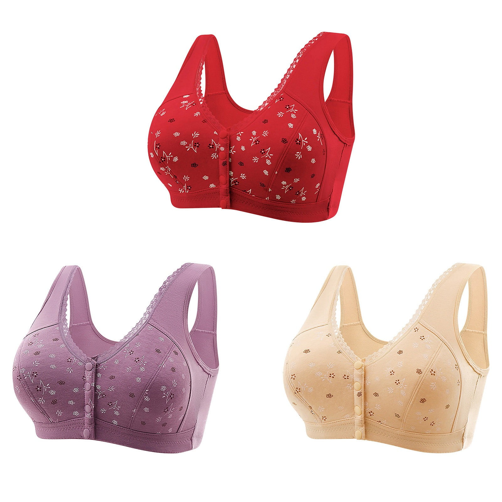Ctreela 3 Pack Daisy Bra for Senior, Front Closure Breathable Bra for ...