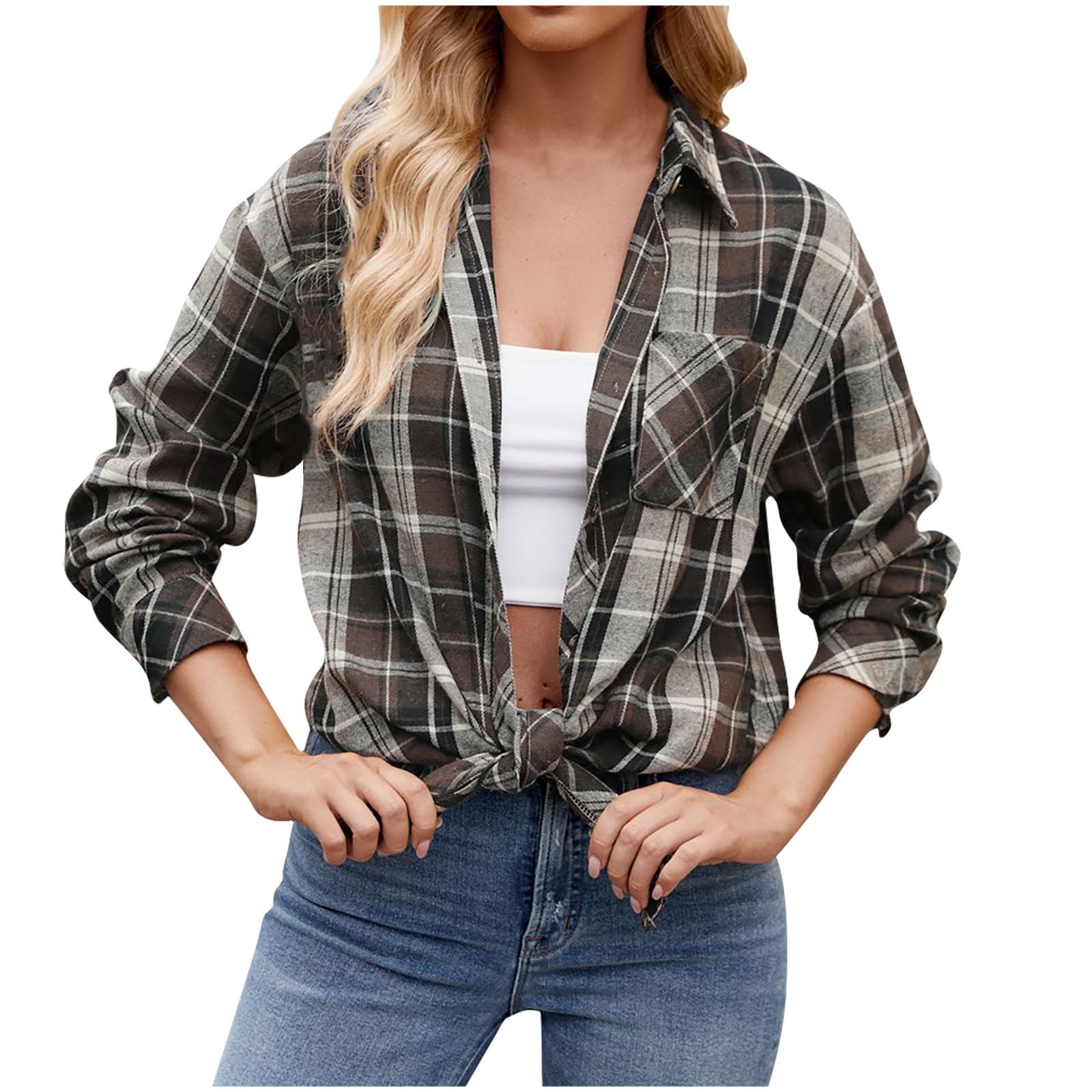 Ctreela Oversized Flannels Plaid Shirts for Women Classic Buffalo Plaid ...