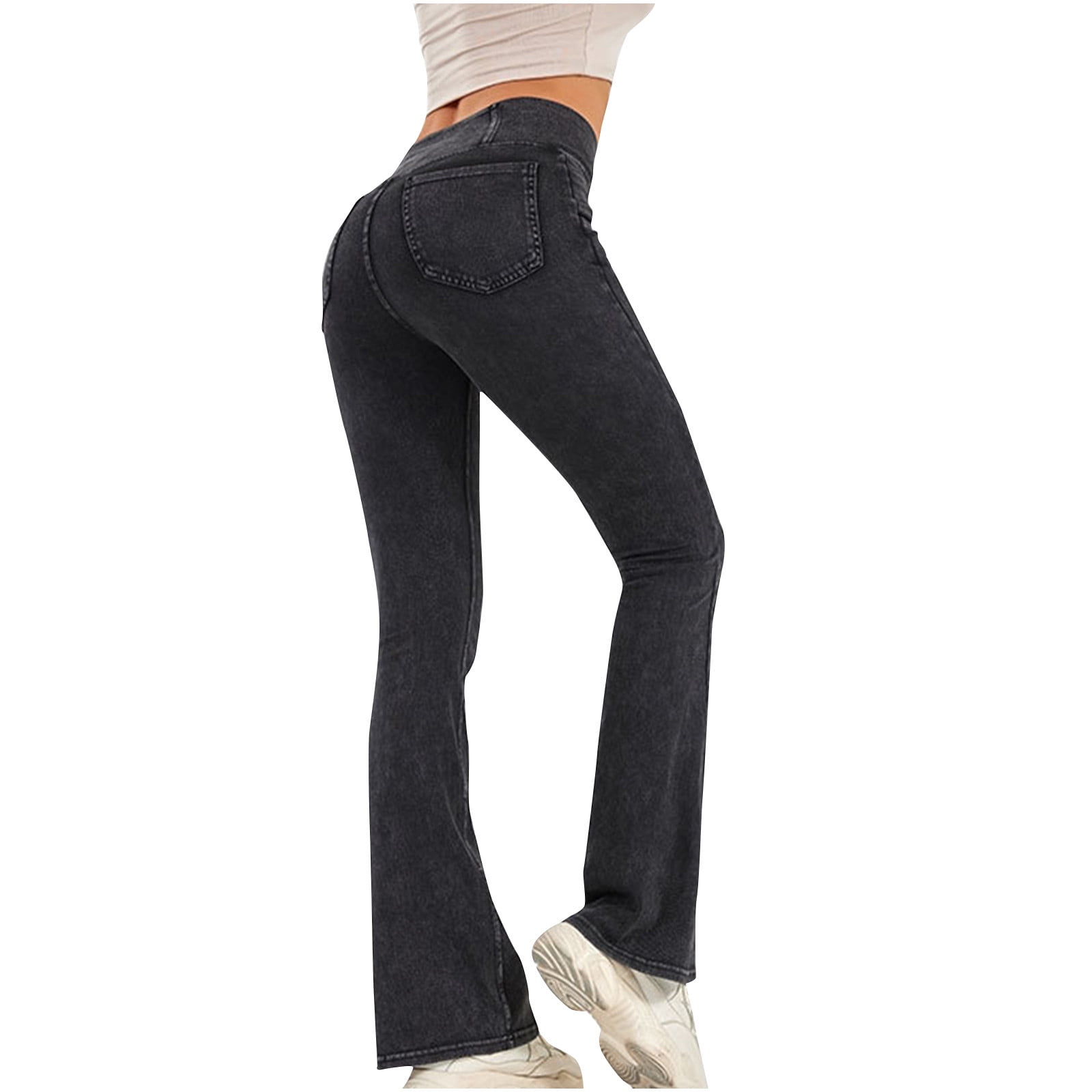 Ctreela Pull On Flare Jeans for Women Crossover High Waisted Bell ...