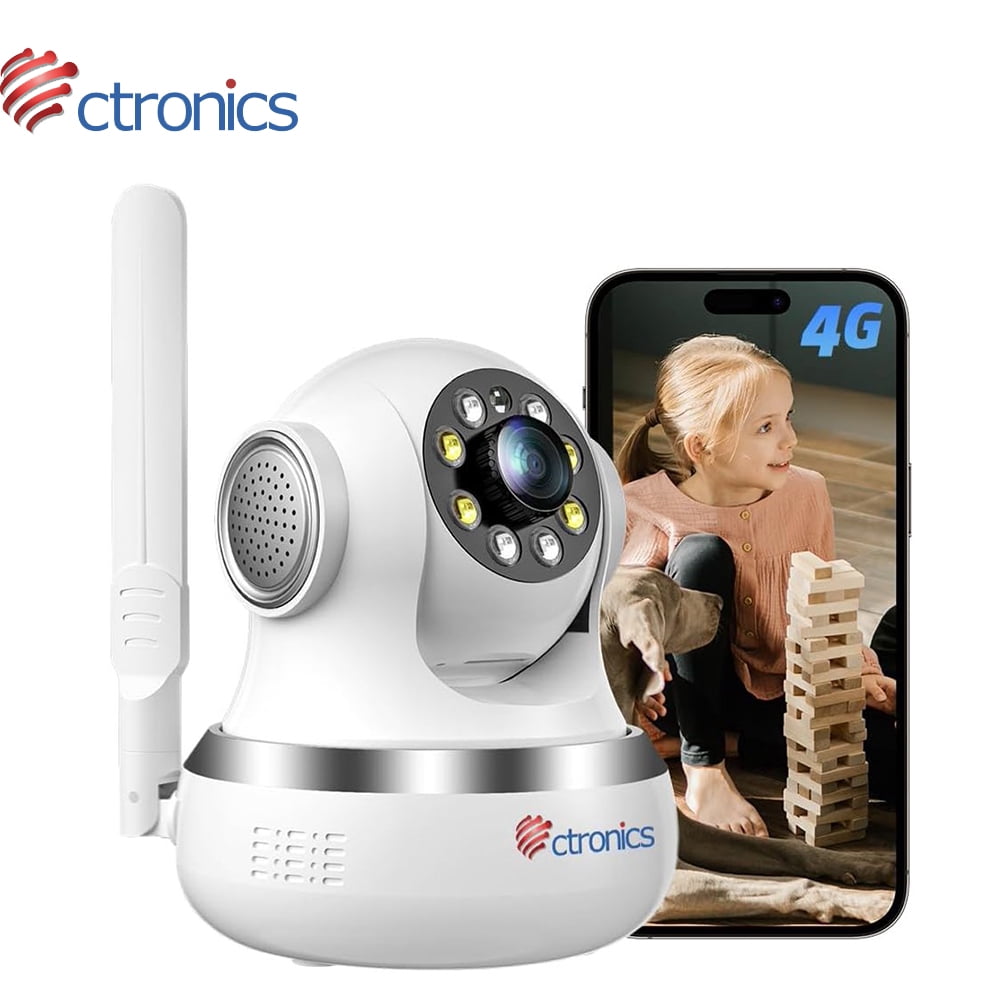 Ctronics 4G LTE Cellular Surveillance Camera Indoor, 360° PTZ Home ...