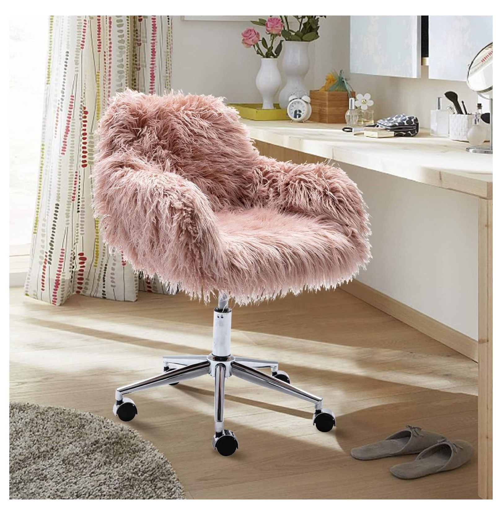 CuYeHt Modern Faux Fur Desk Chair, Faux Fur Home Office Chair ...