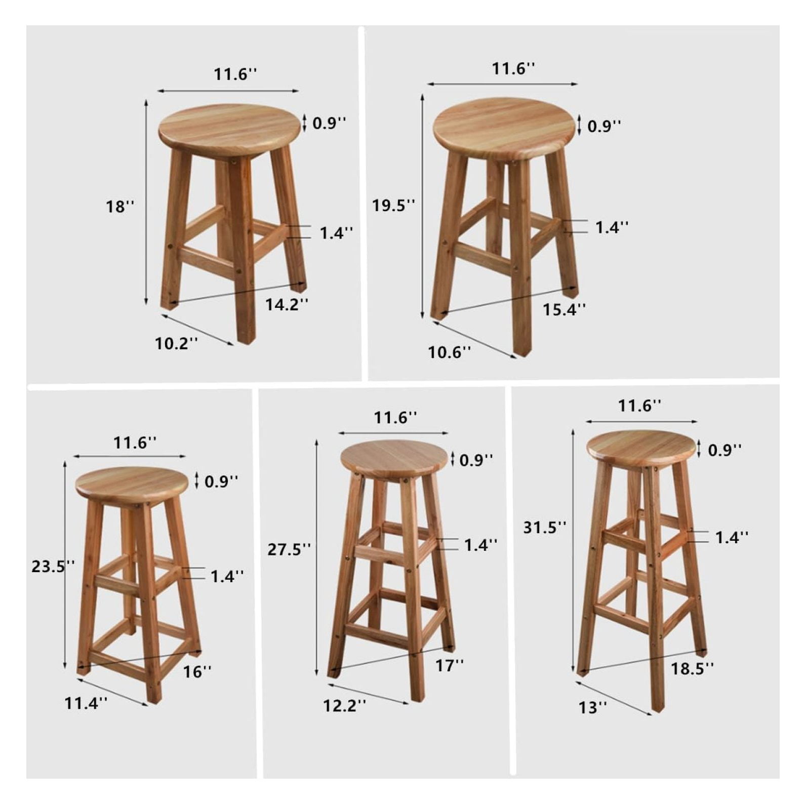 CuYeHt Solid Wood Round Stool Chair Backless Bar Stool Indoor Counter Stools with Footrest ...