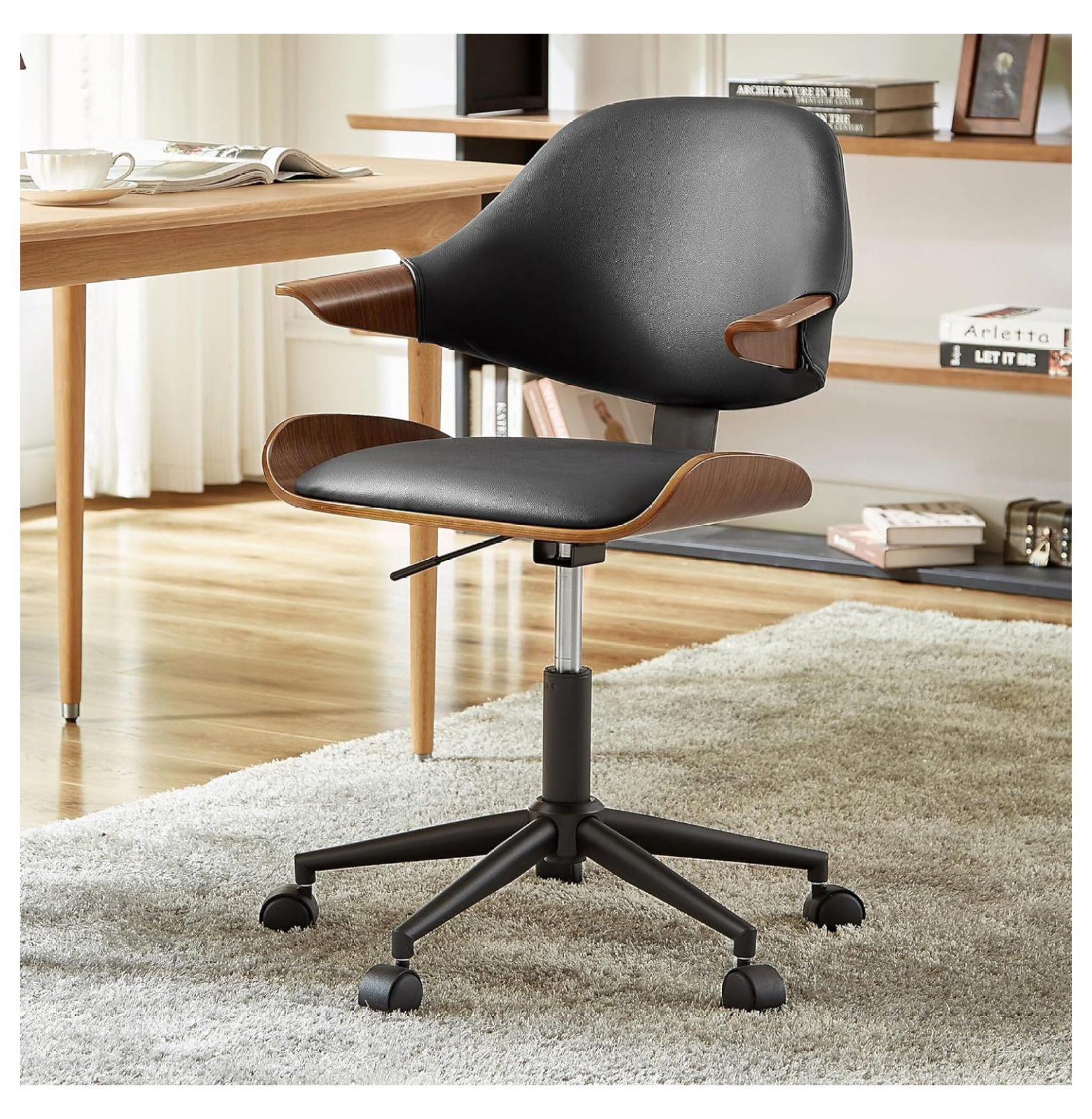CuYeHt Swivel Desk Chair, Century Modern Office Chair with Wheels, Faux ...