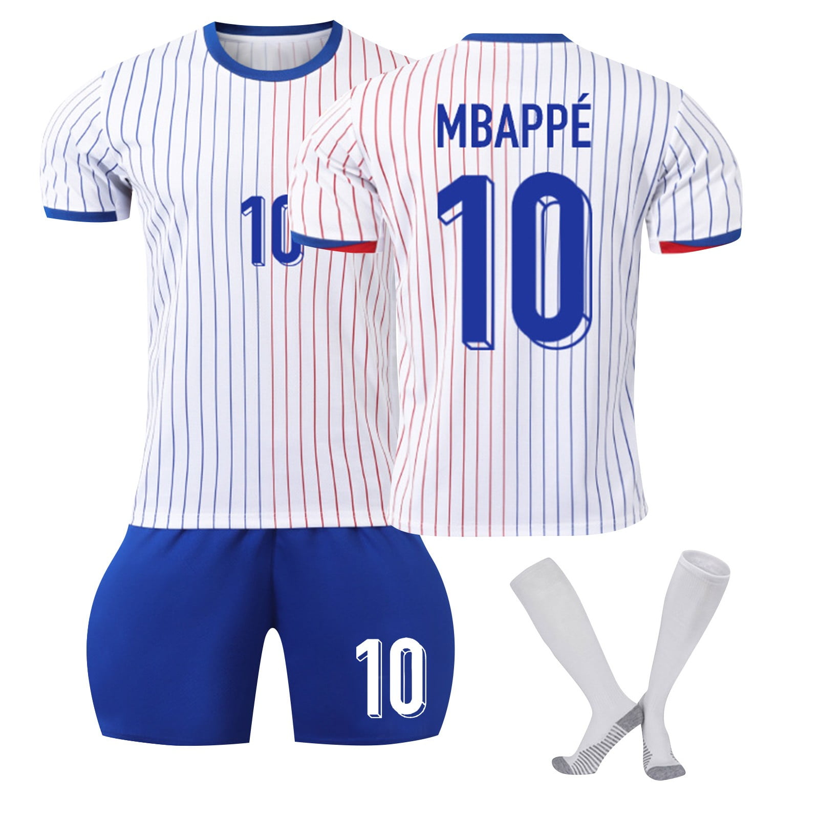 CuYou 2024-2025 French Away Game Red and Blue Stripes Soccer Jersey Collection (3-Piece Set ...