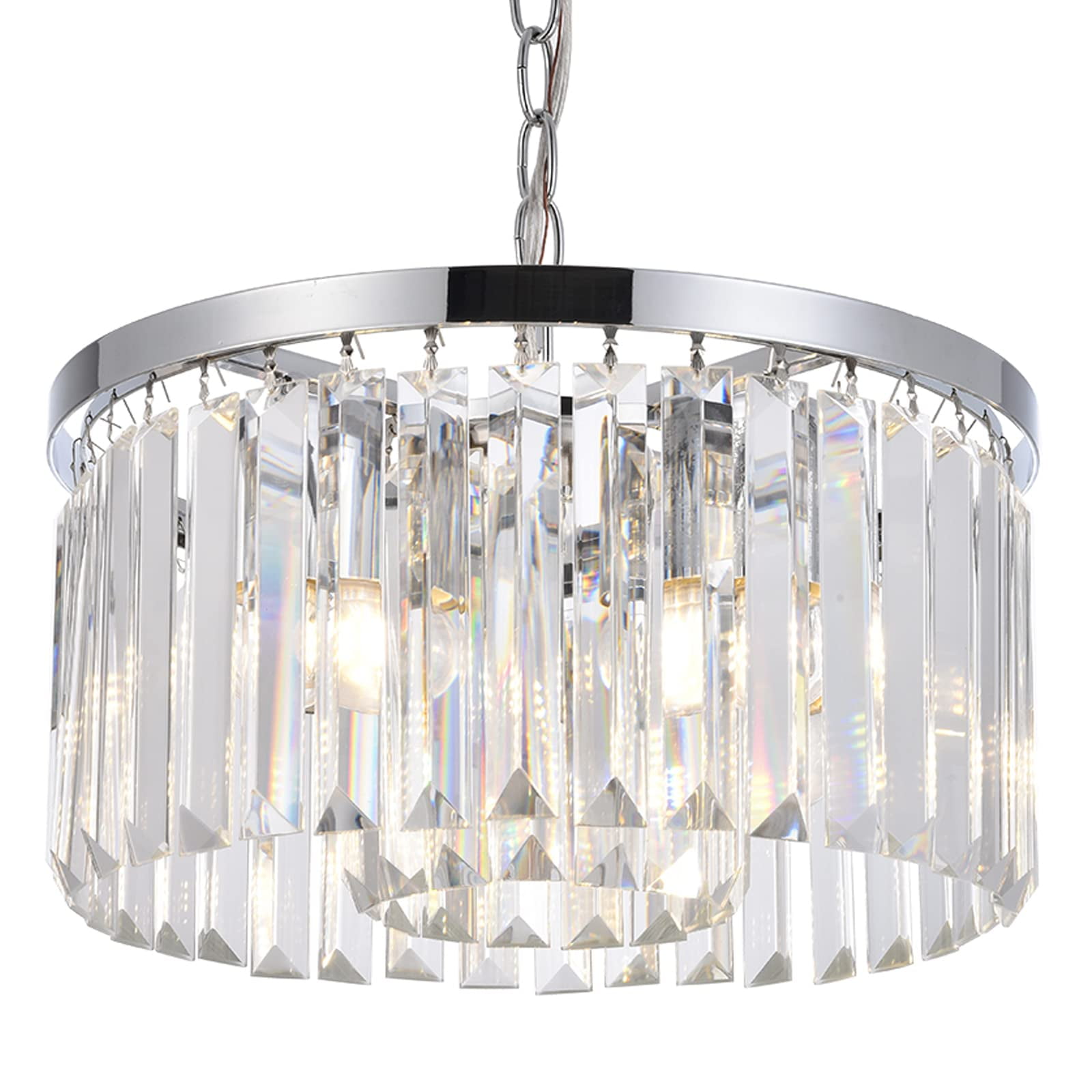 Cuaulans W-13” Silver Crystal Chandelier,Brushed Nickel 4 Lights Round ...