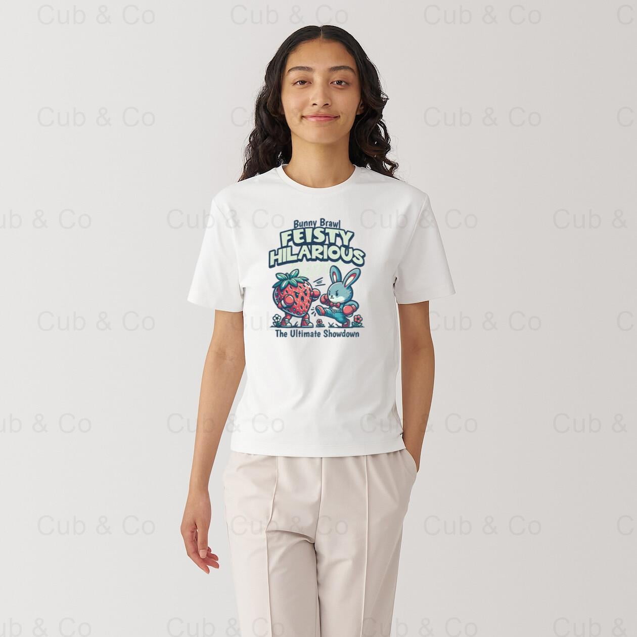 Cub & Co72 Bunny Brawl T shirt with Playful Cartoon Fight Scene, for ...