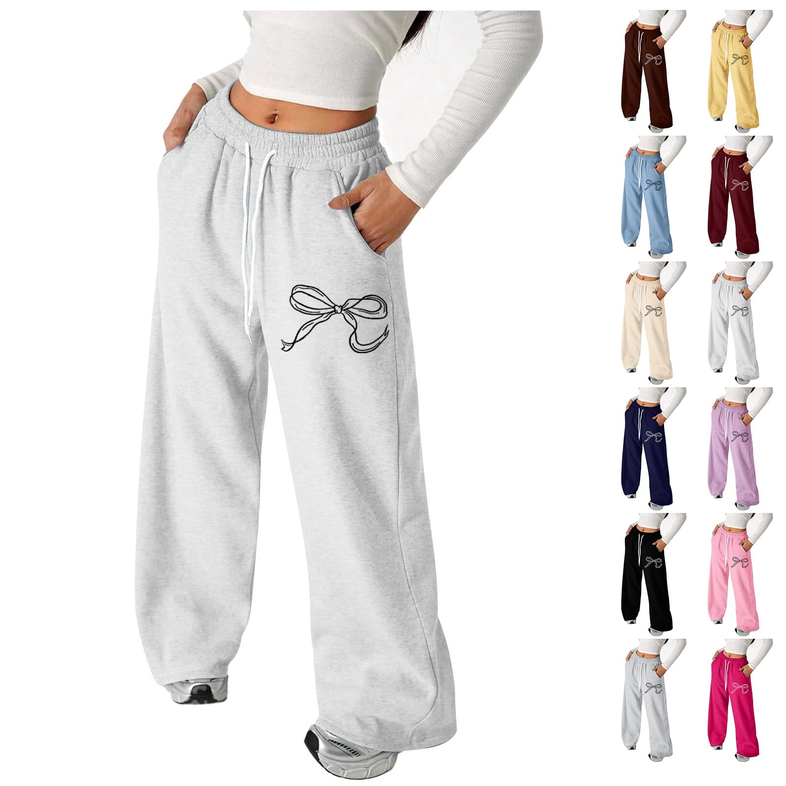 CubCozy Girls Bow Detail Sweatpants Baggy Wide Leg Straight Fit ...