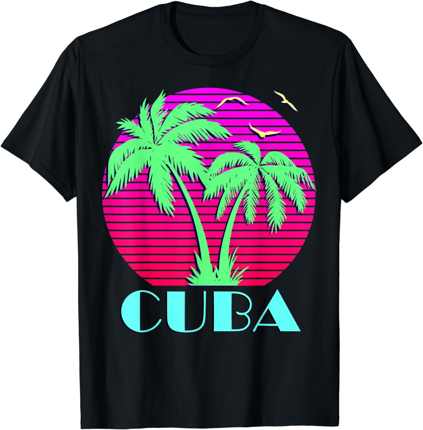 Cuba 80s Palm Trees Summer Sunset Cotton T-Shirt - Walmart.com