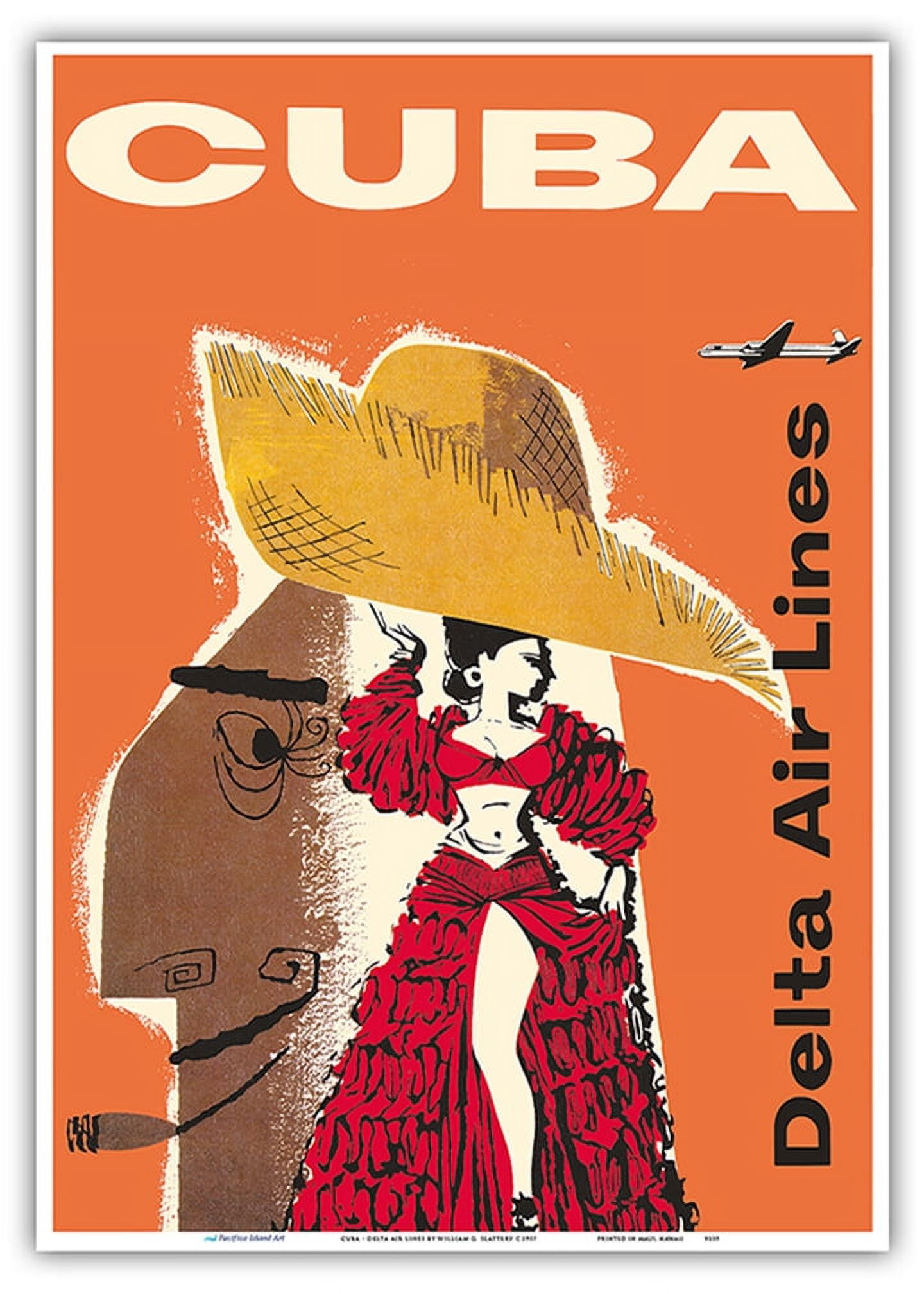 Cuba - Delta Air Lines - Cuban Dancer - Douglas DC-7 - Vintage Airline Travel Poster by William ...