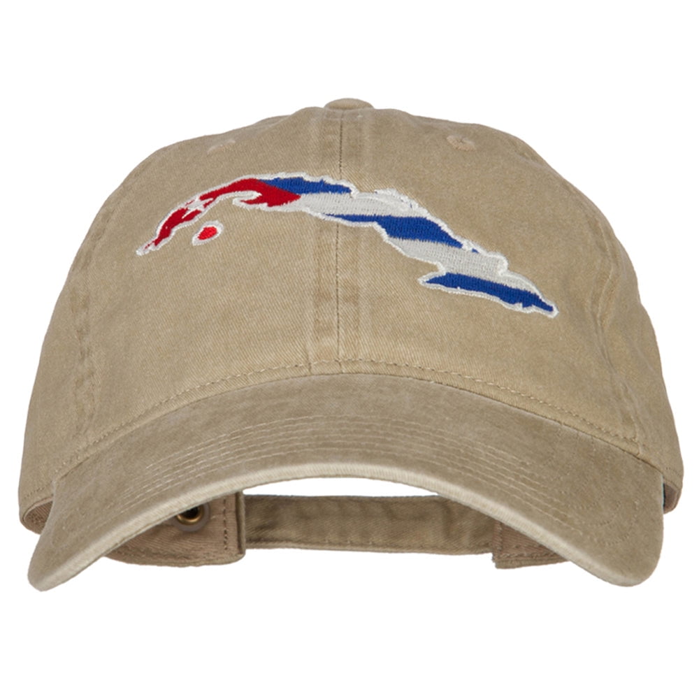 Cuba Flag Map Embroidered Washed Cotton Twill Cap - Khaki OSFM ...