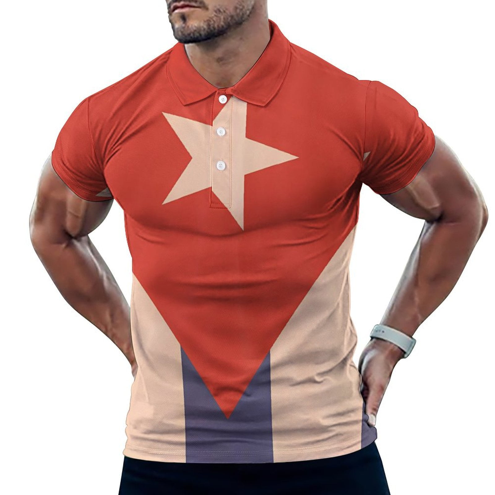 Cuba Flag with Wooden Texture Men's Golf Polo Shirts Short Sleeve Quick ...