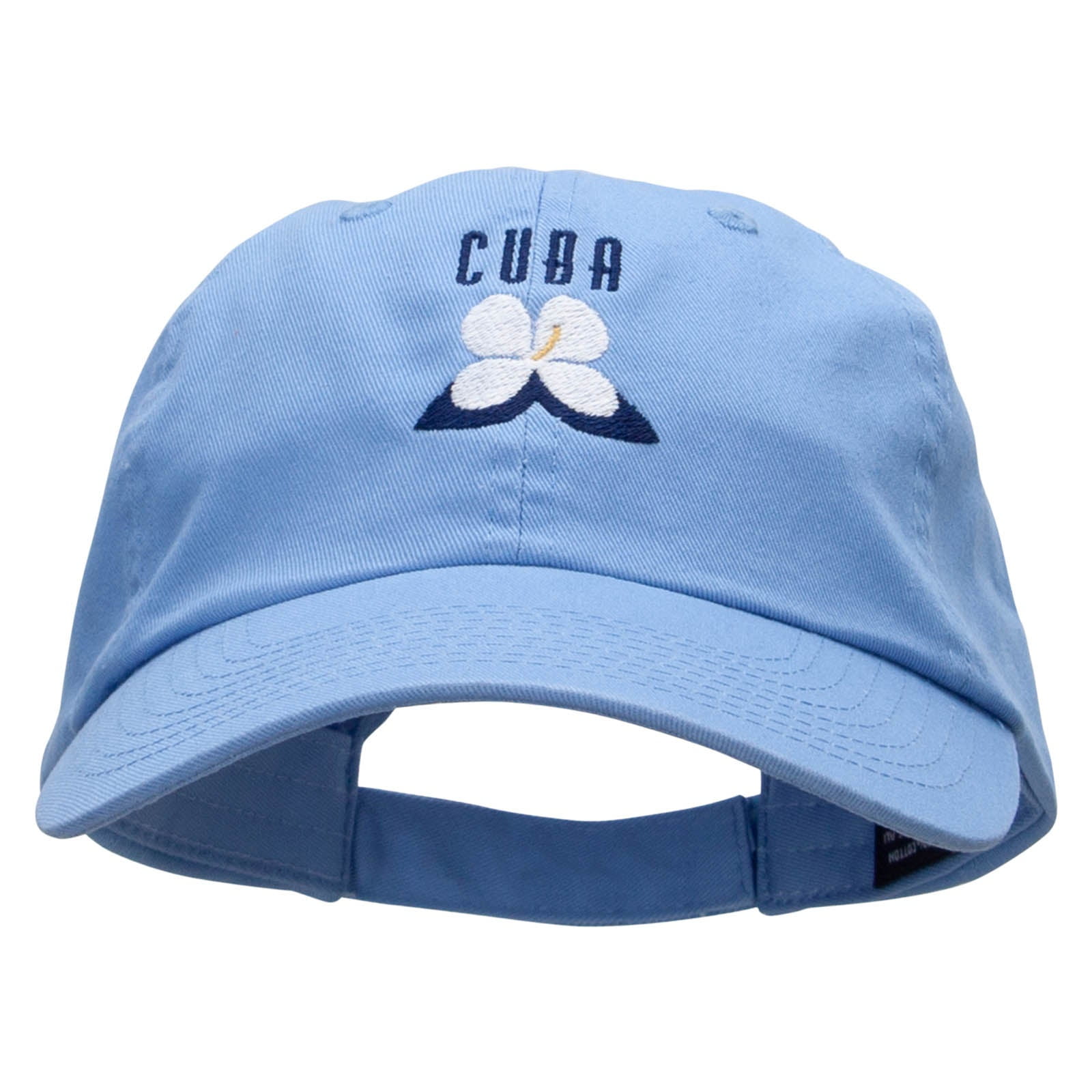Cuba Flower Embroidered Low Profile Dyed Cotton Twill Cap - Sky Blue ...